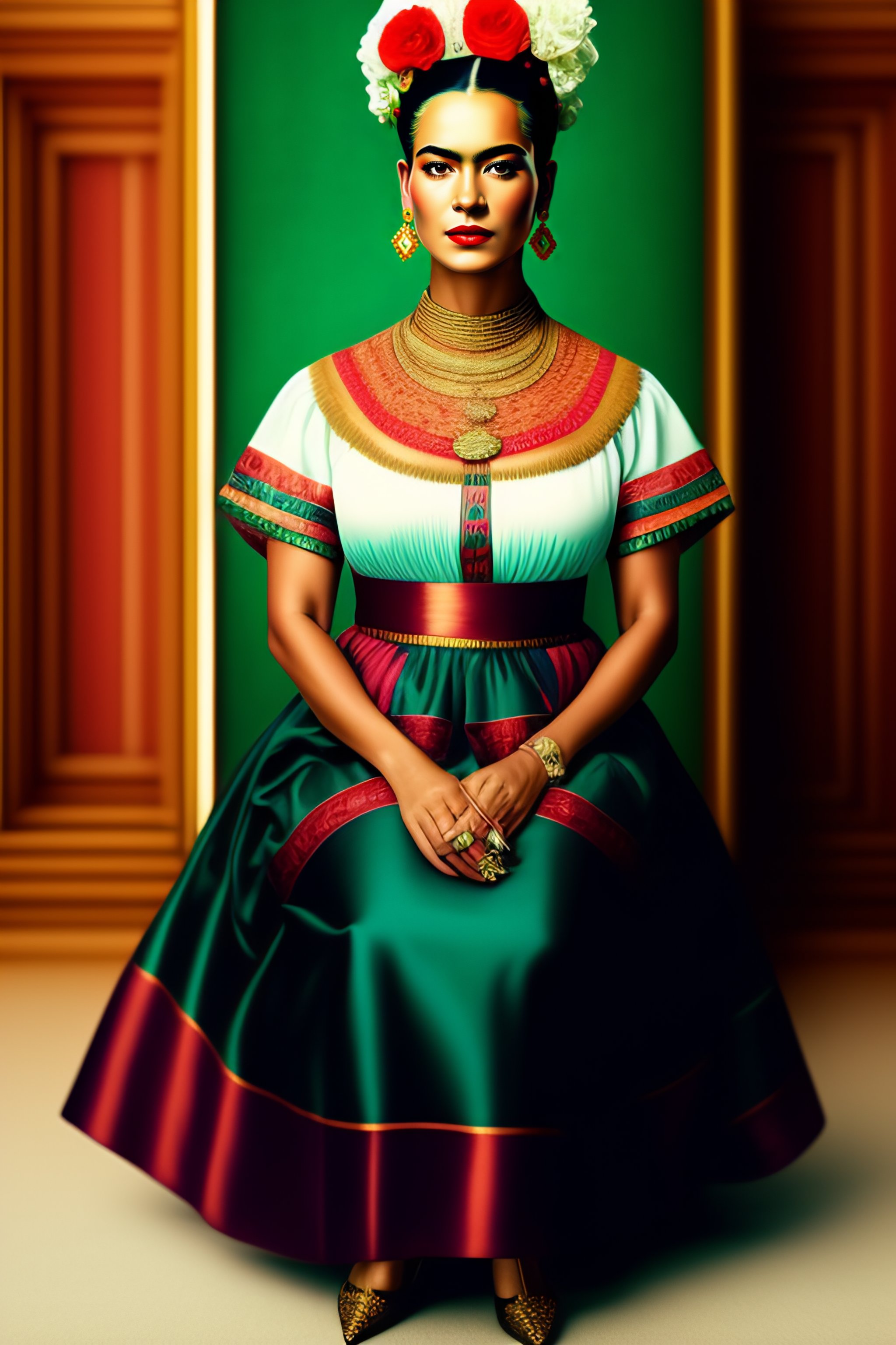 Lexica - A woman blond heir full body style Frida Kahlo