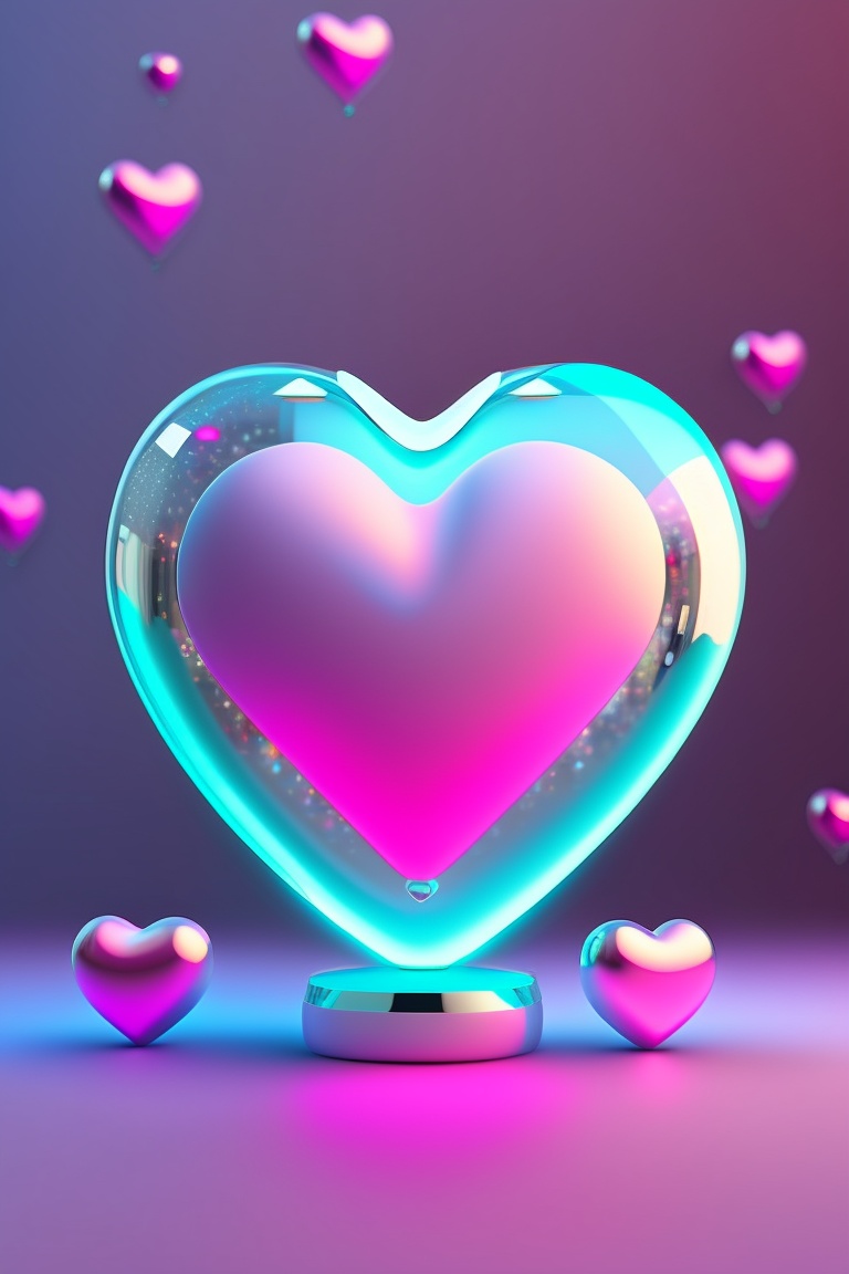 Lexica - A realistic cyan colored glass heart filled with many little ...