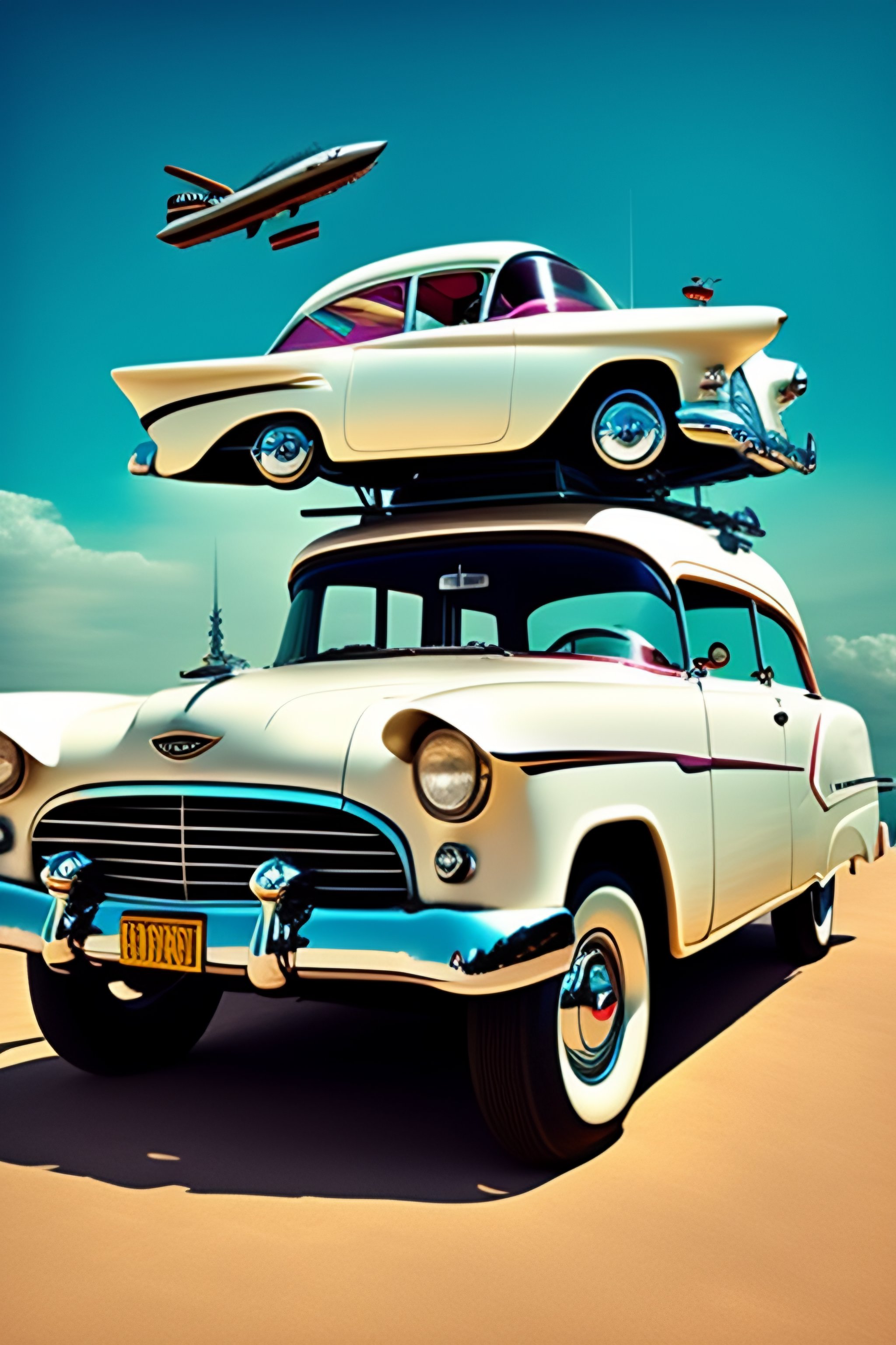 Lexica - 50s marriage with white gorilla in the flying car flying ...