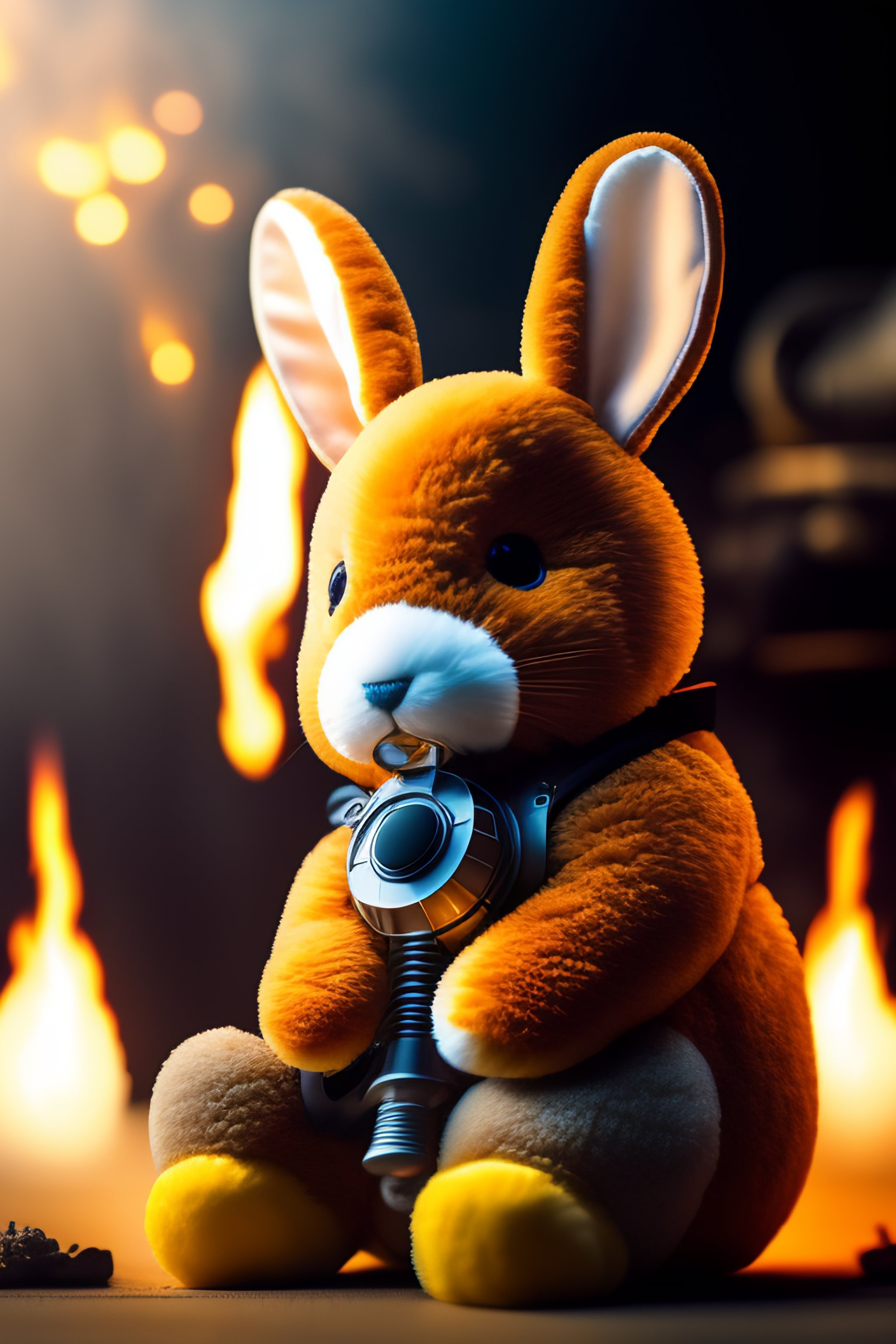 Lexica - Plush rabbit in a gas mask with a machine gun against the ...