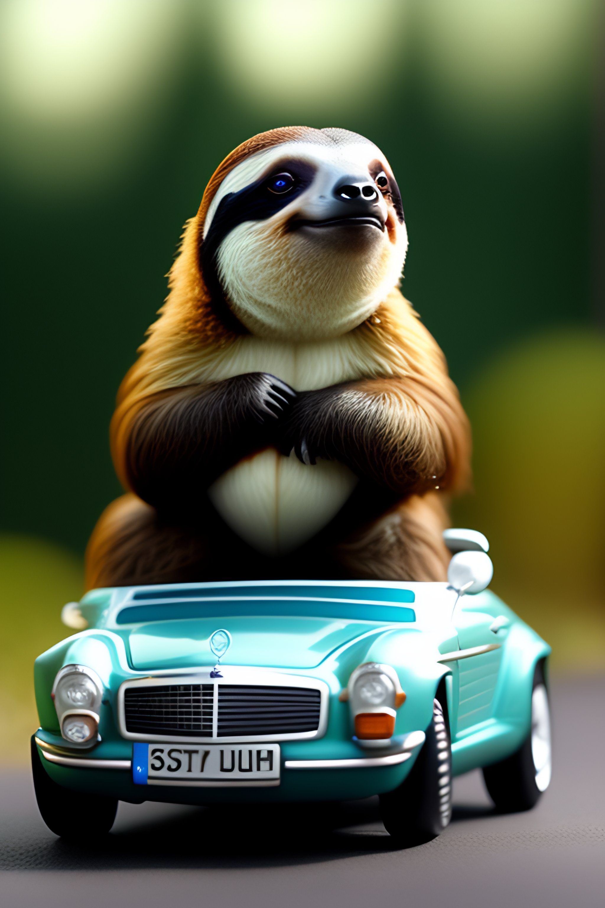 Lexica - A sloth driving a mercedes