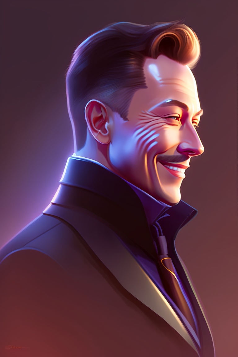 Lexica - Portrait of Elon Musk Looking Directly Smiling, Silhouette ...