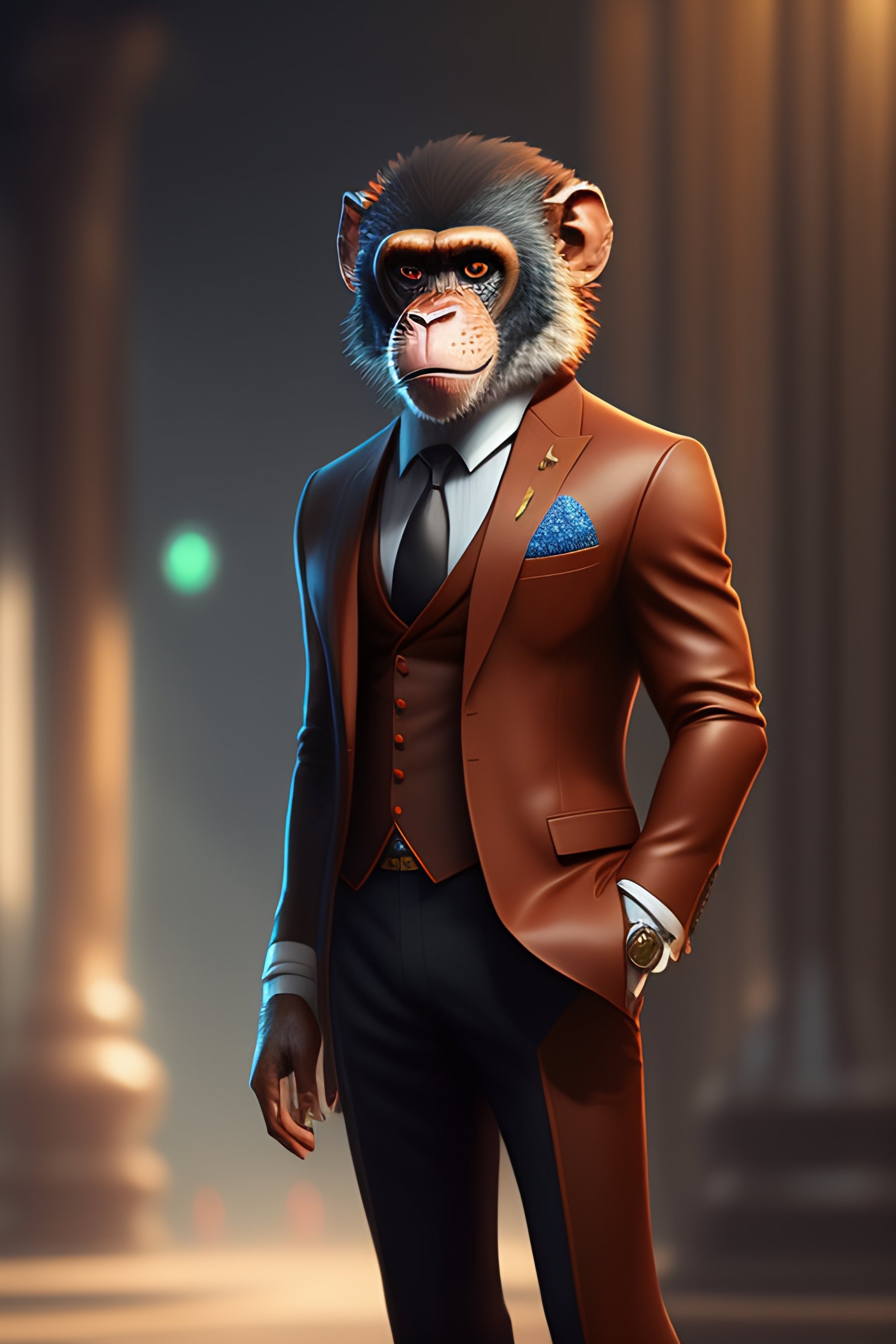 Lexica - Anthro furry humanoid monkey, three piece suit, checking watch ...