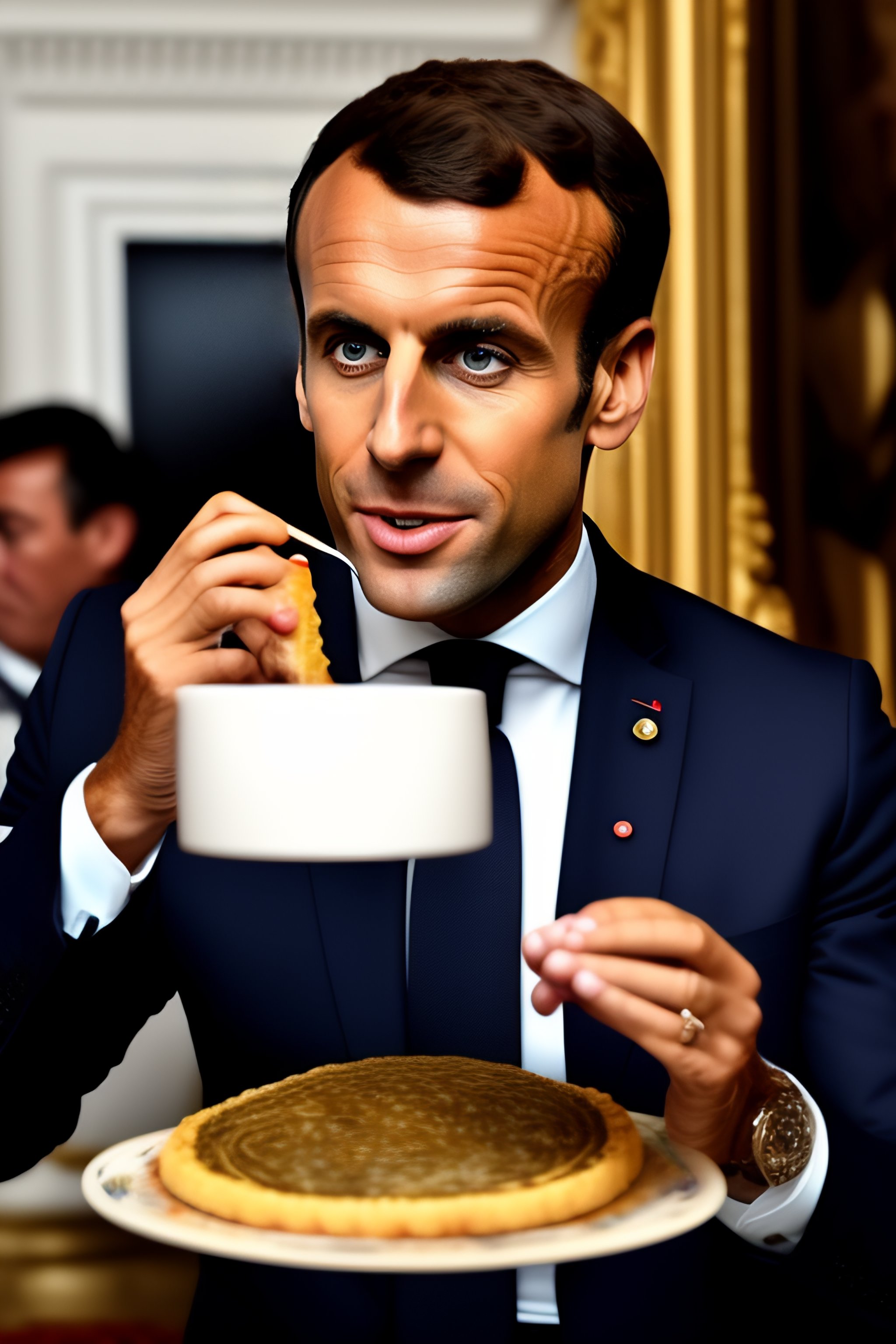 Lexica - Emmanuel Macron eating some sardines directly in the can