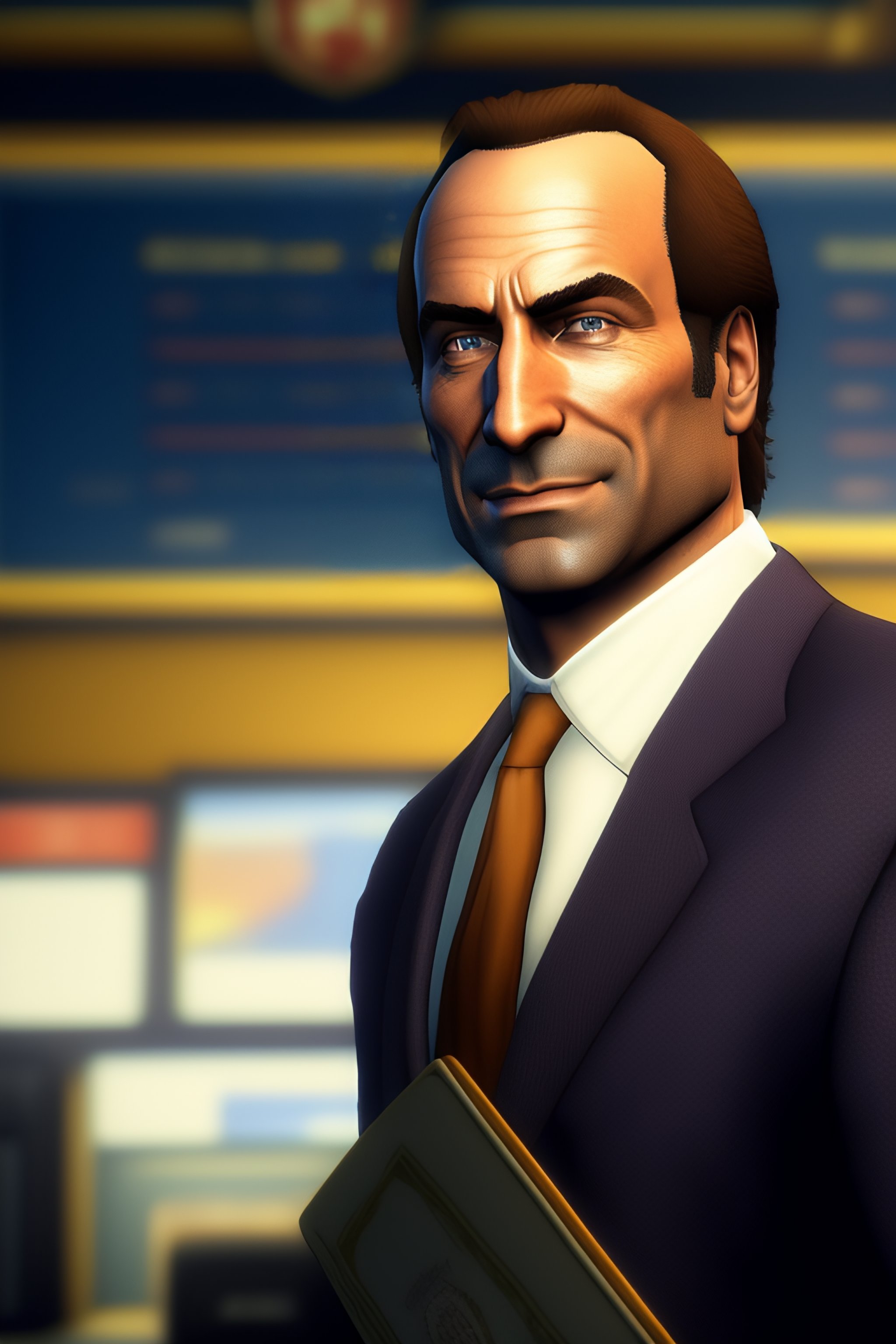 Lexica - Saul Goodman talking to the camera with money in office ...