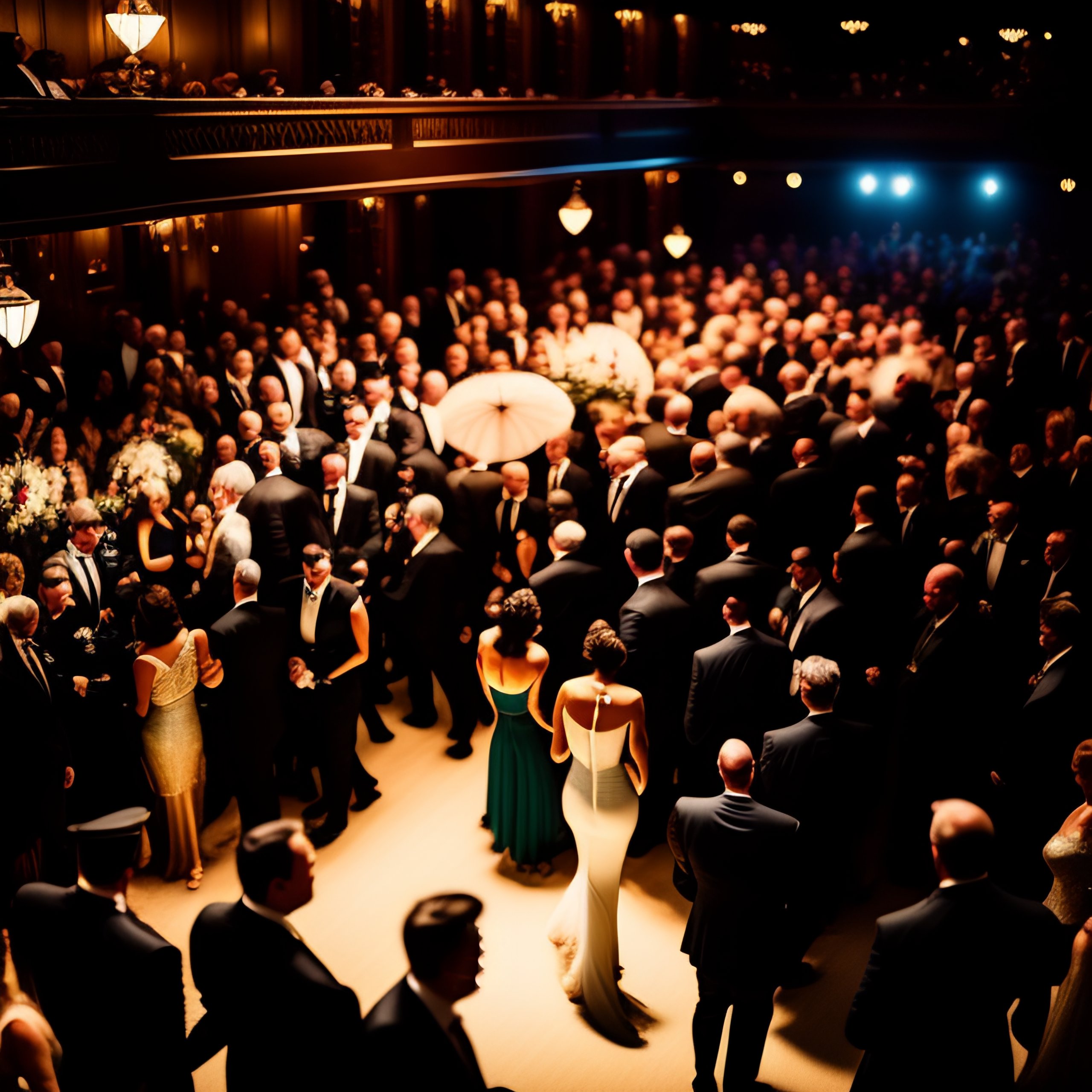 Lexica - Gatsby party crowd, view from above the hall