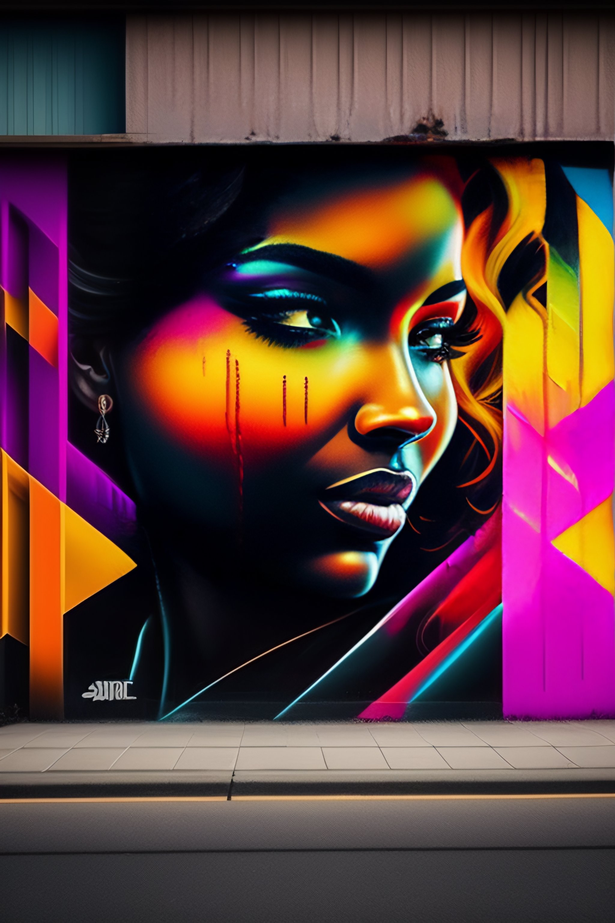 Lexica - Super slick graffiti on a clean wall, old school, cyberpunk