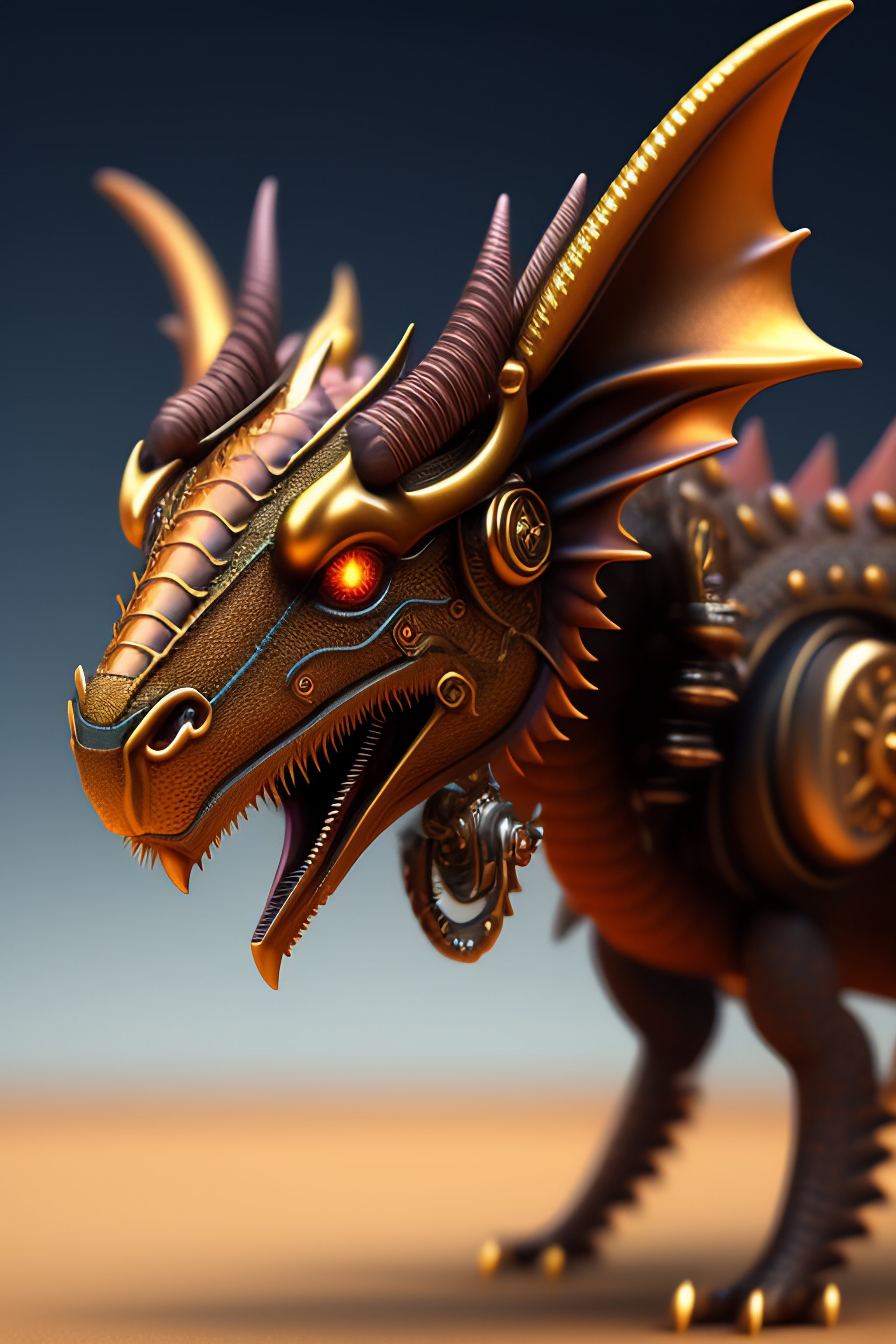 Lexica - 3d horned dragon steampunk mechanical creature