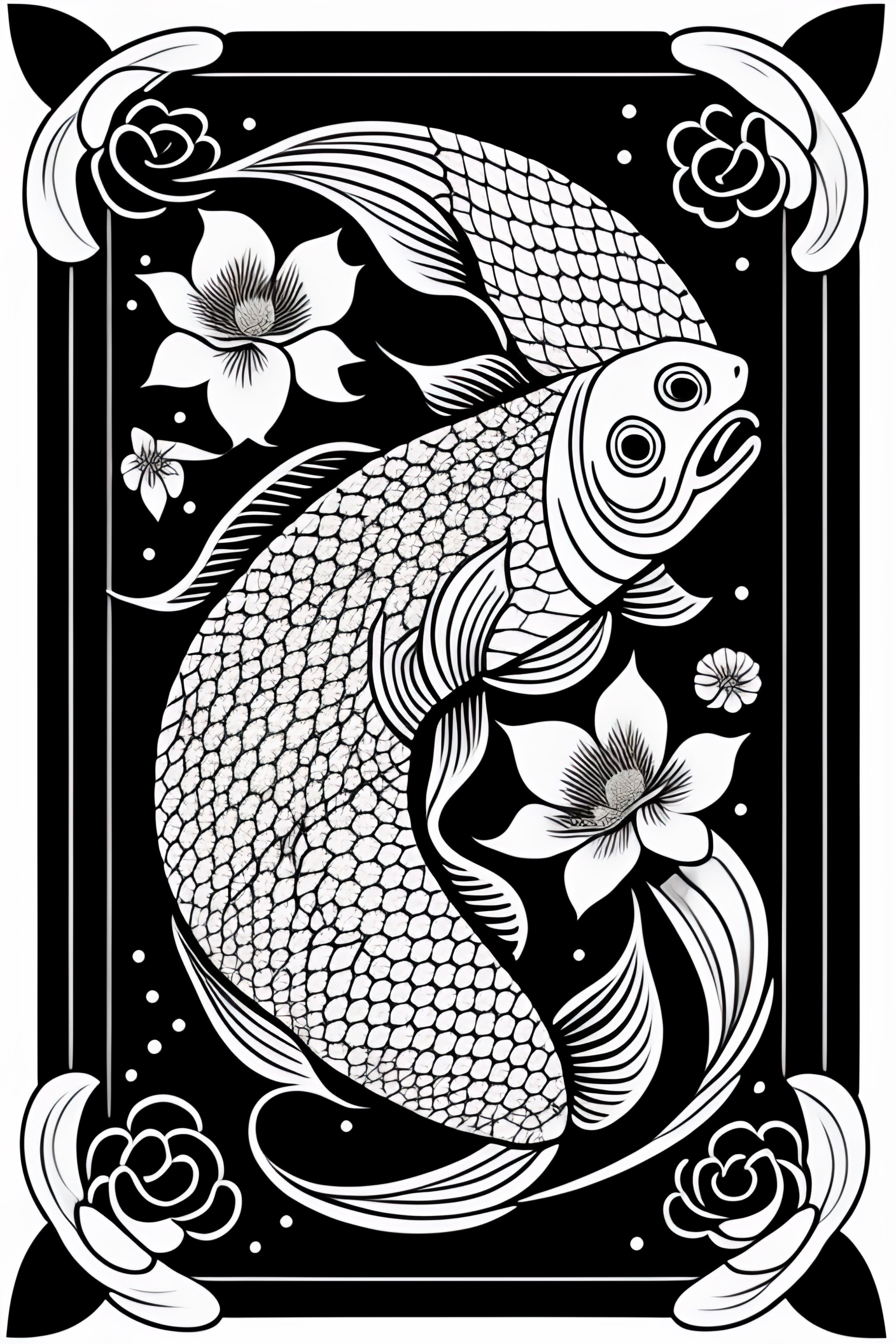 Lexica - A koi carp full of roses, irezumi, japanese style, drawing ...