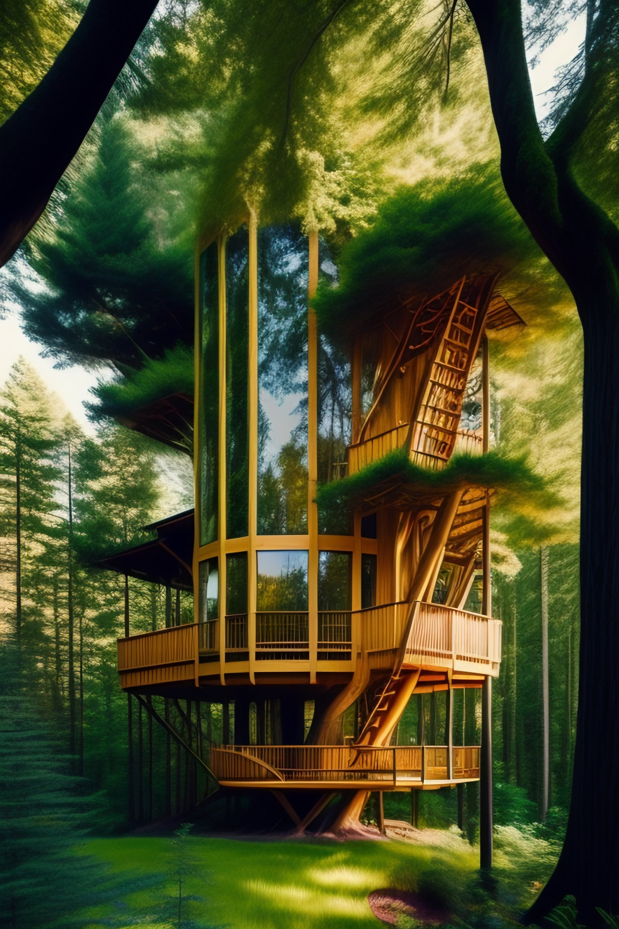 Lexica - Golden treehouse in lush forest, better homes and hardens ...