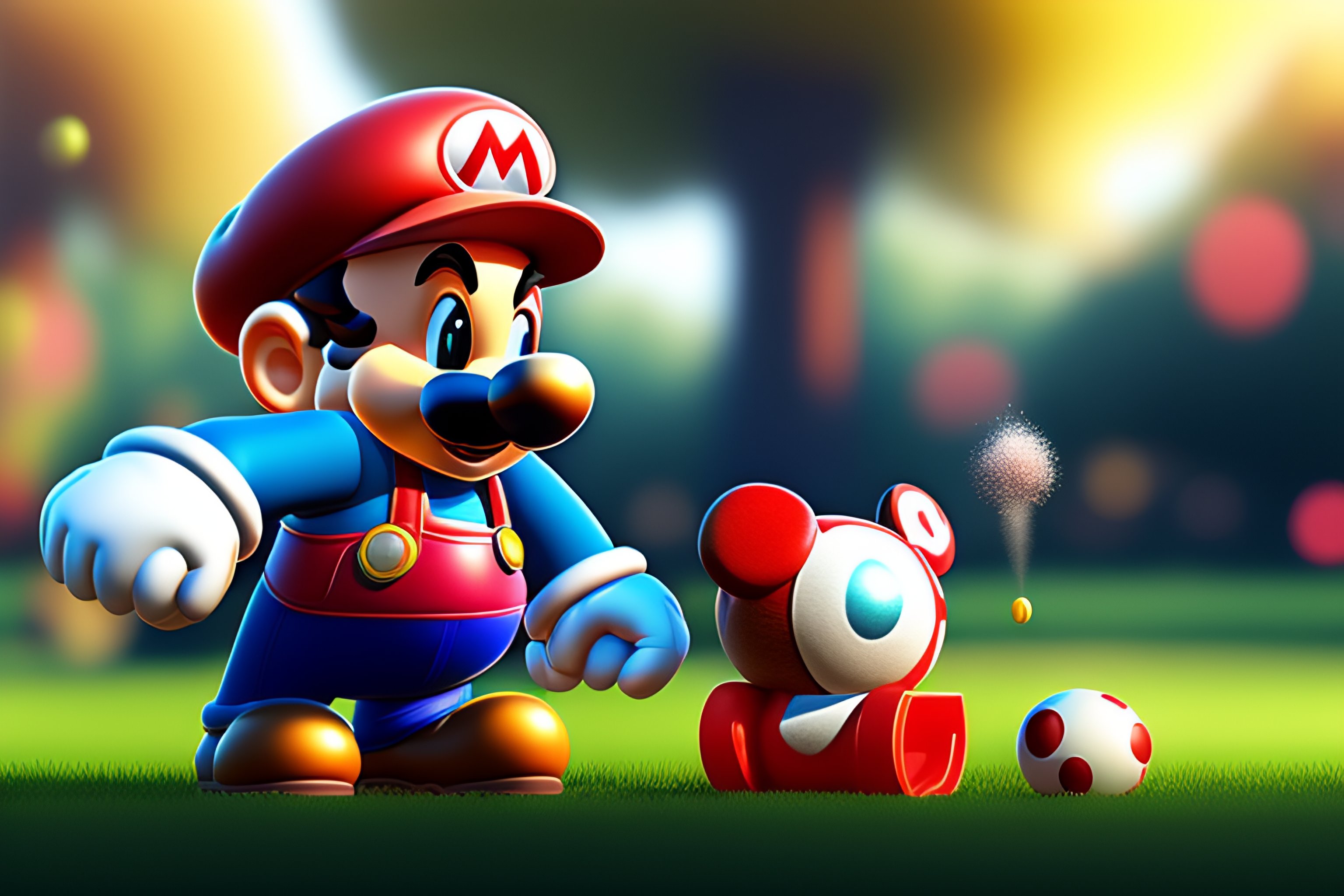 Lexica - Super Mario playing with Mickey mouse in a park