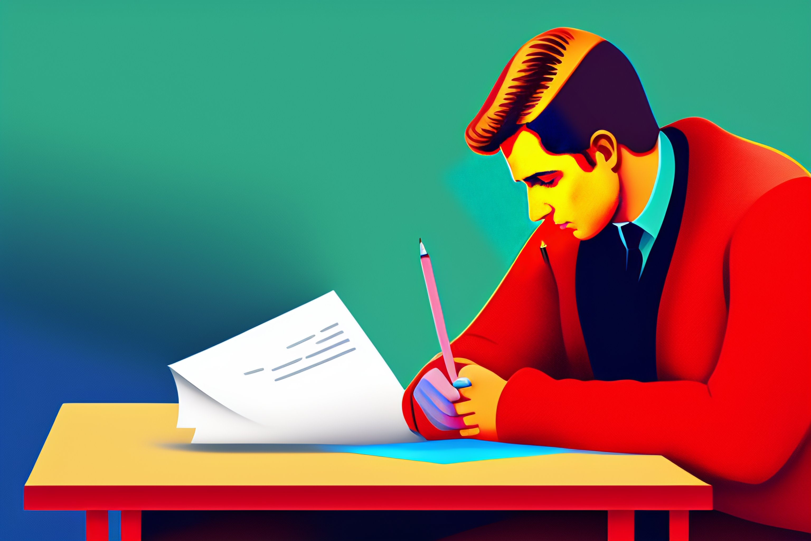 Lexica - Graphic illustration of a man writing a cover letter for an ...