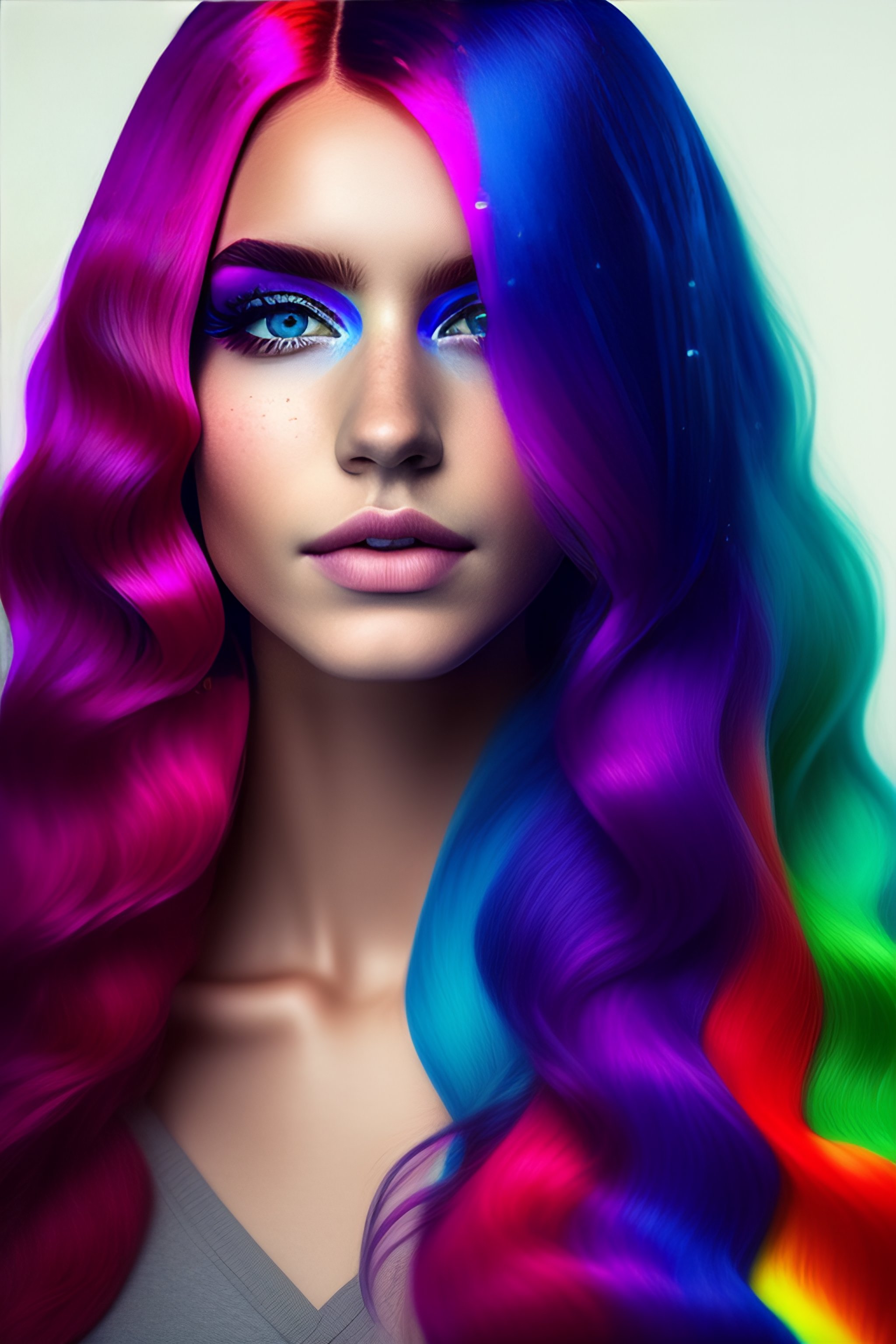 Lexica - Girl with rainbow hair having half face as a skul and half ...