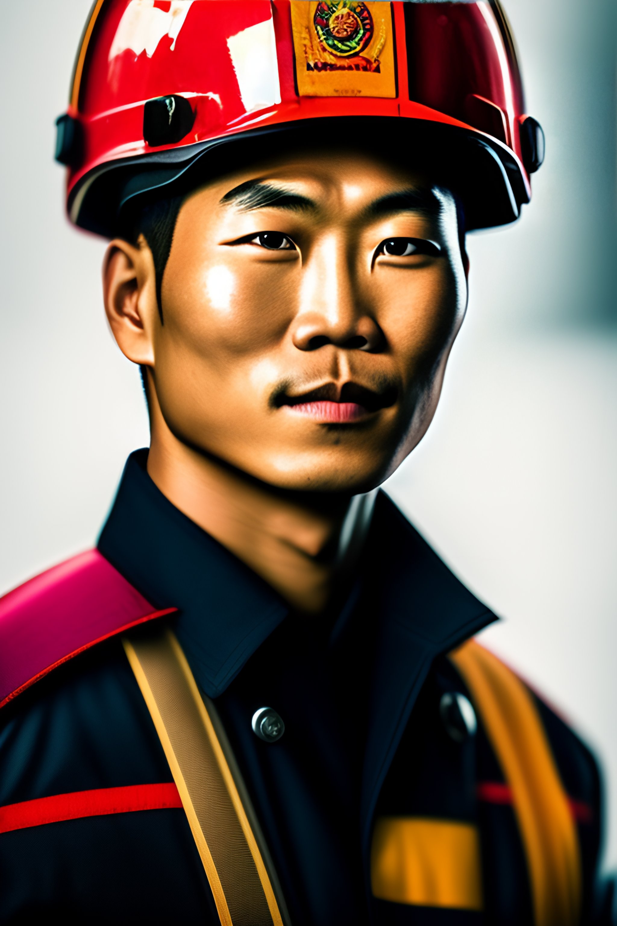 Lexica - Portrait of a male Asian firefighter