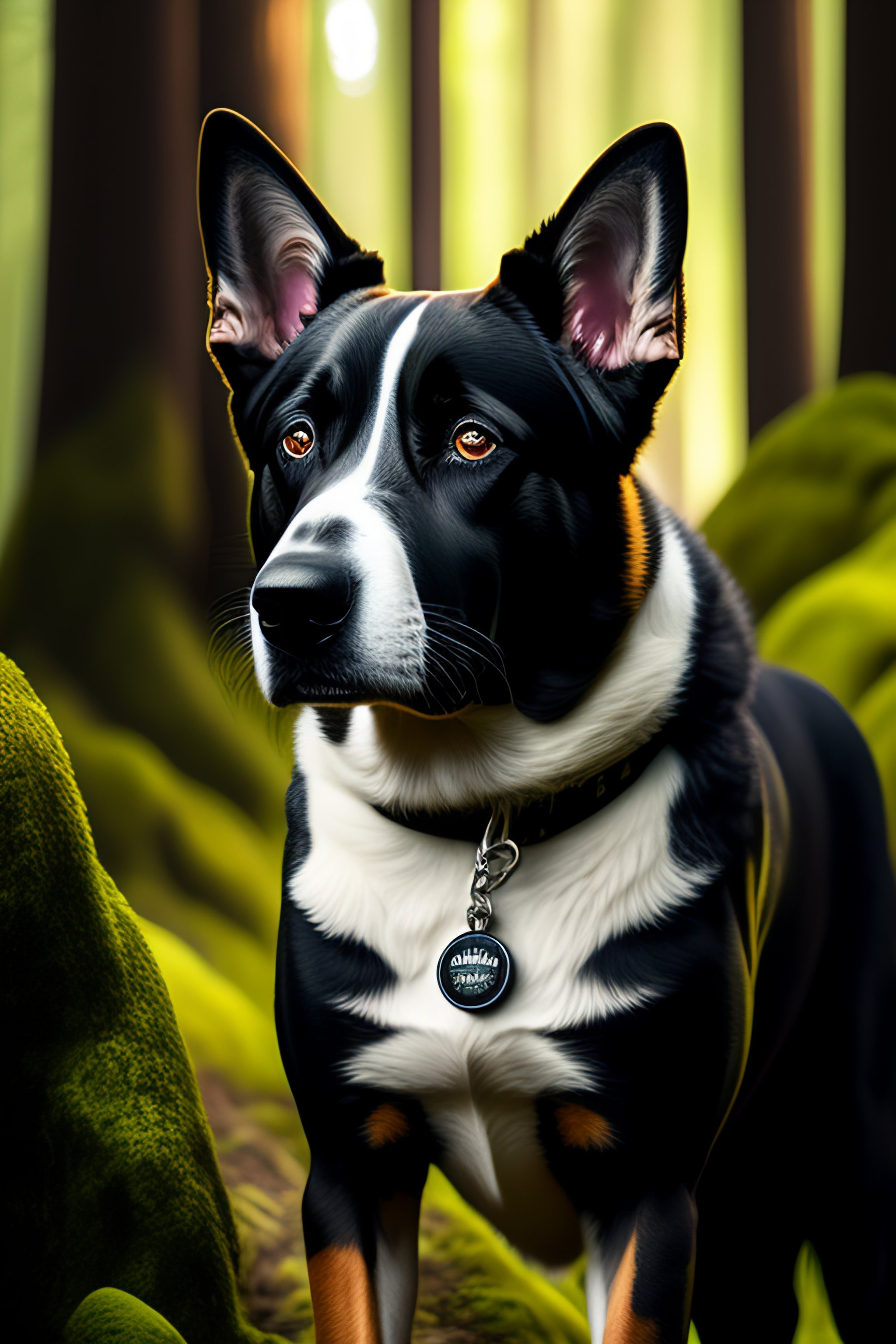 Lexica - Cara de perro y cuerpo de toro, en un bosque oscuro tenebroso