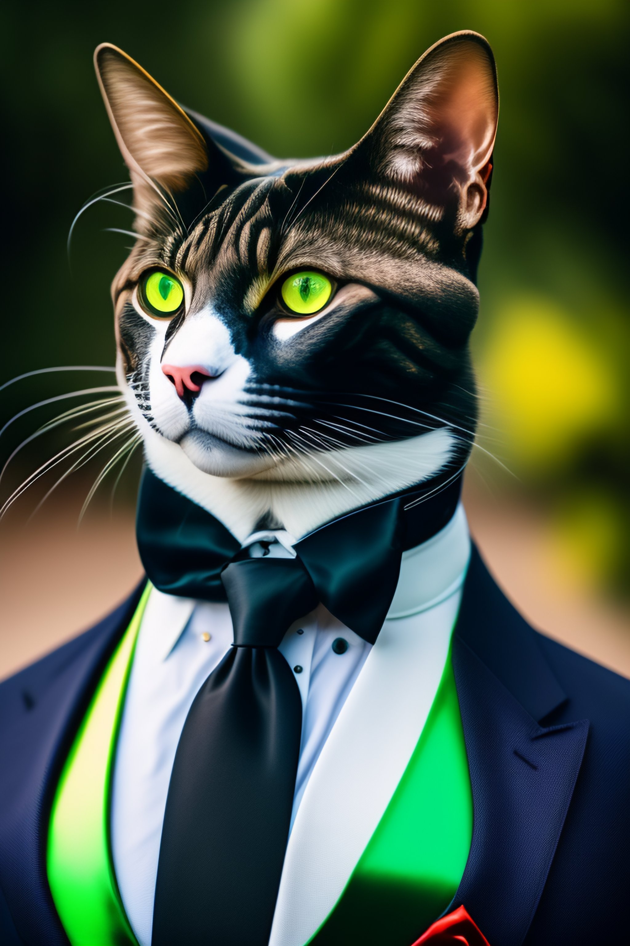 Lexica - A cat wearing a suit and tie with green eyes, a stock photo by ...