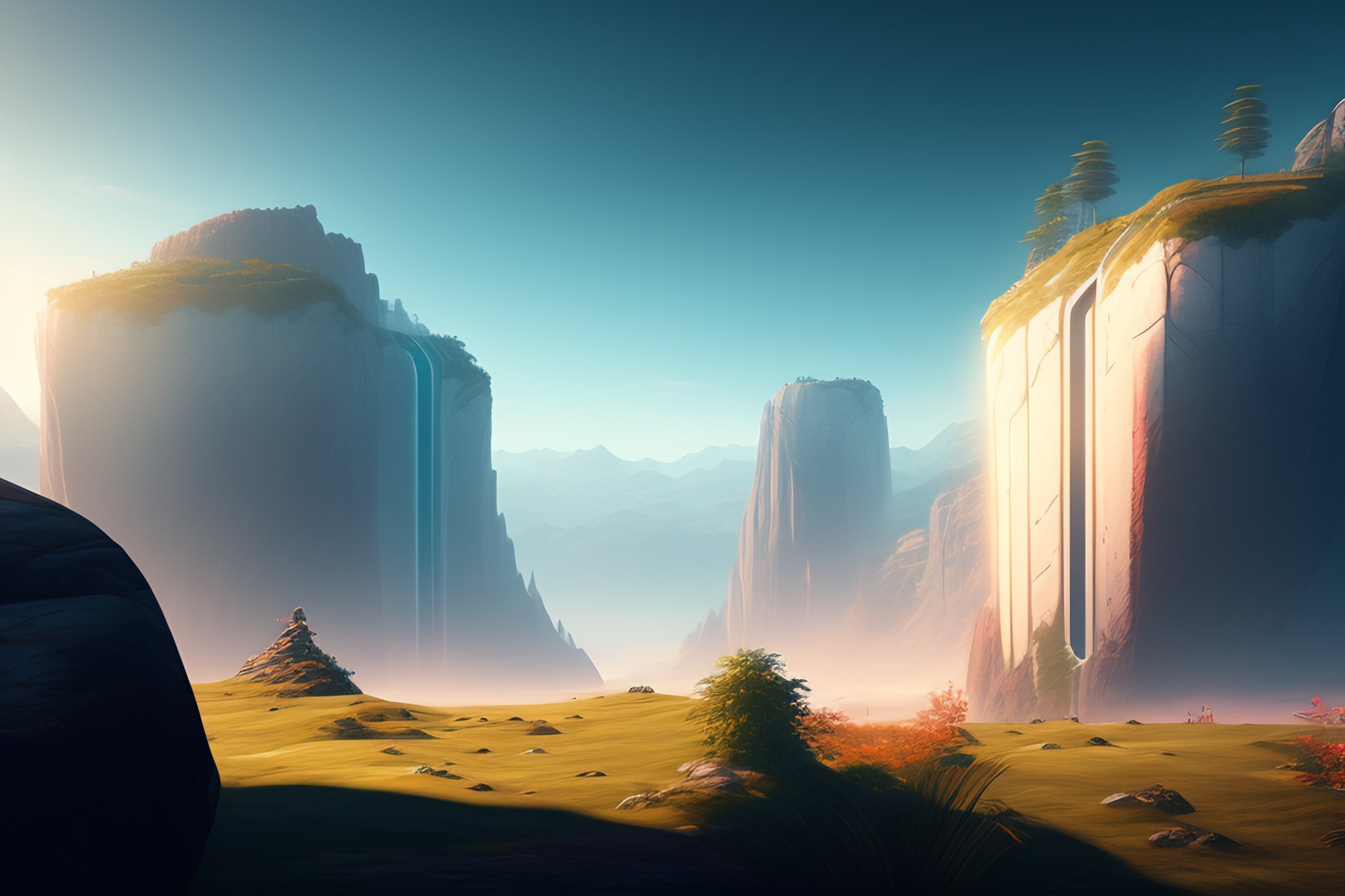 Lexica - Giant clear place big white cliff edge megastructure the wall ...