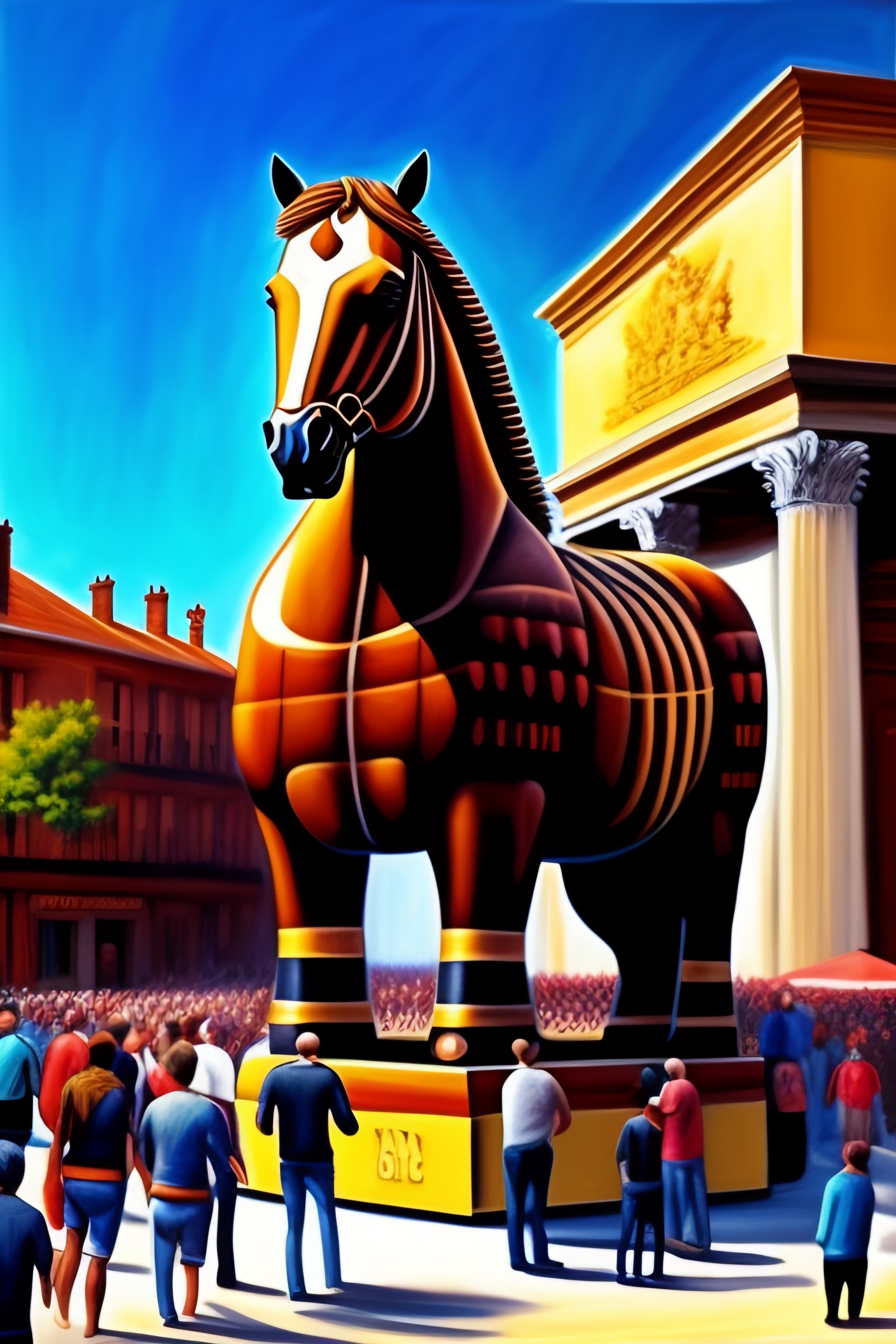 Lexica - Realistic painting of the wood Trojan horse, as going in Troy ...
