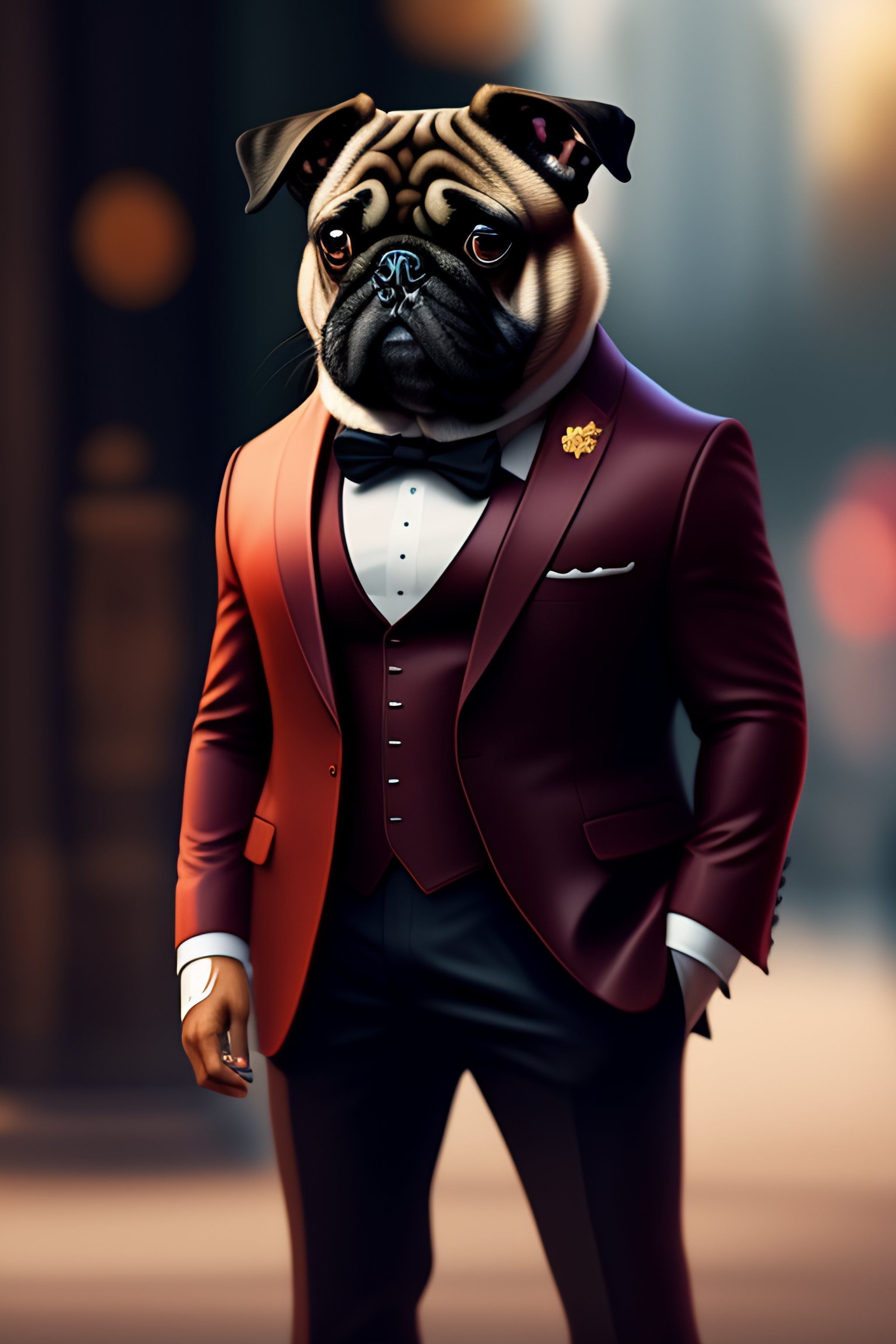 Lexica - Anthro furry humanoid pug, three piece suit, character concept ...