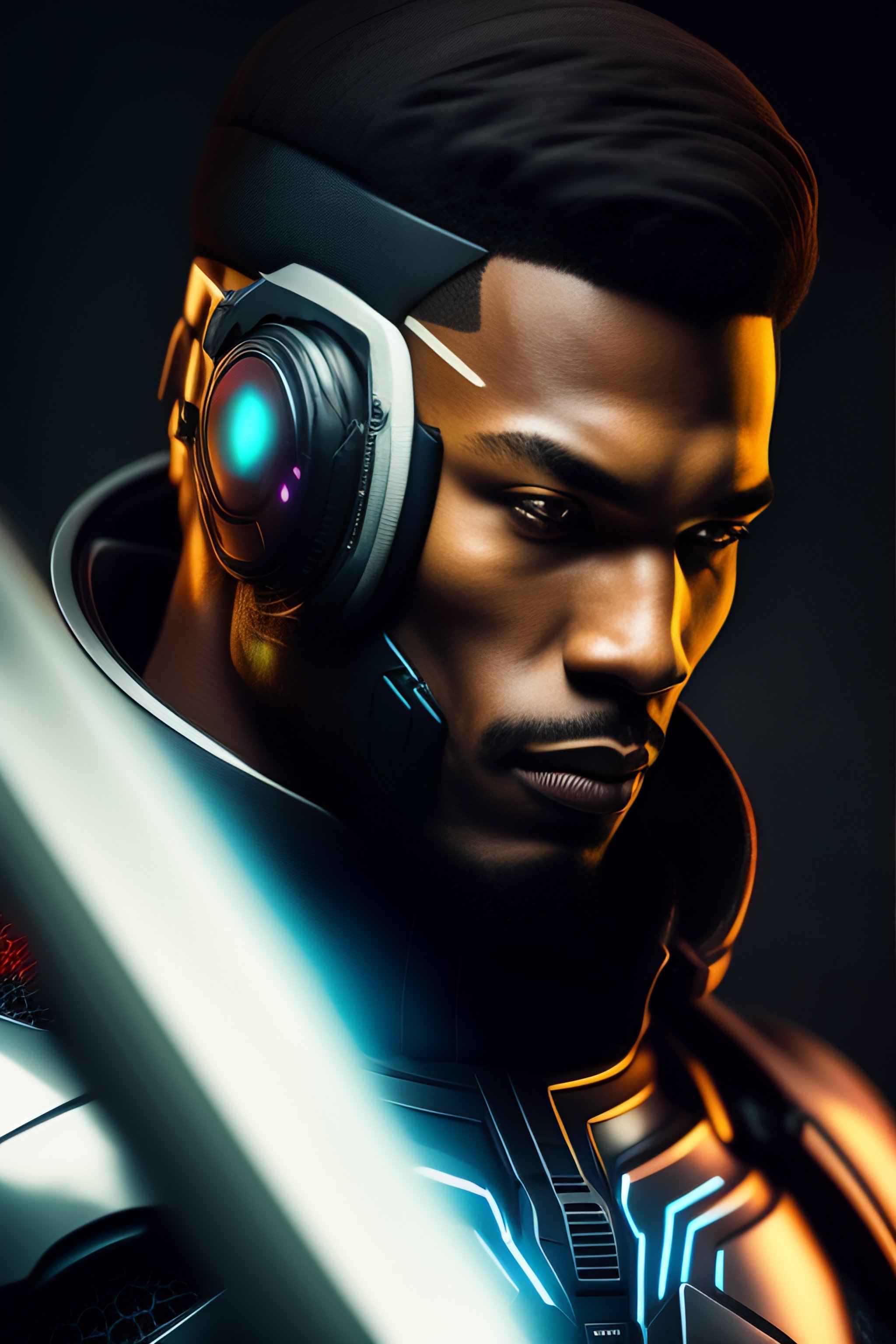 Lexica - Cyborg with computer, a character side portrait, realistic ...