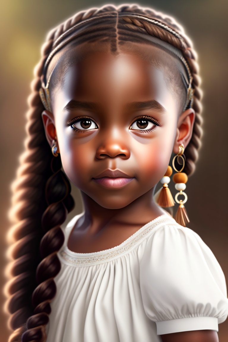 Lexica - Young ,dark skin, child, [[[white dress]]], braids, white eyes