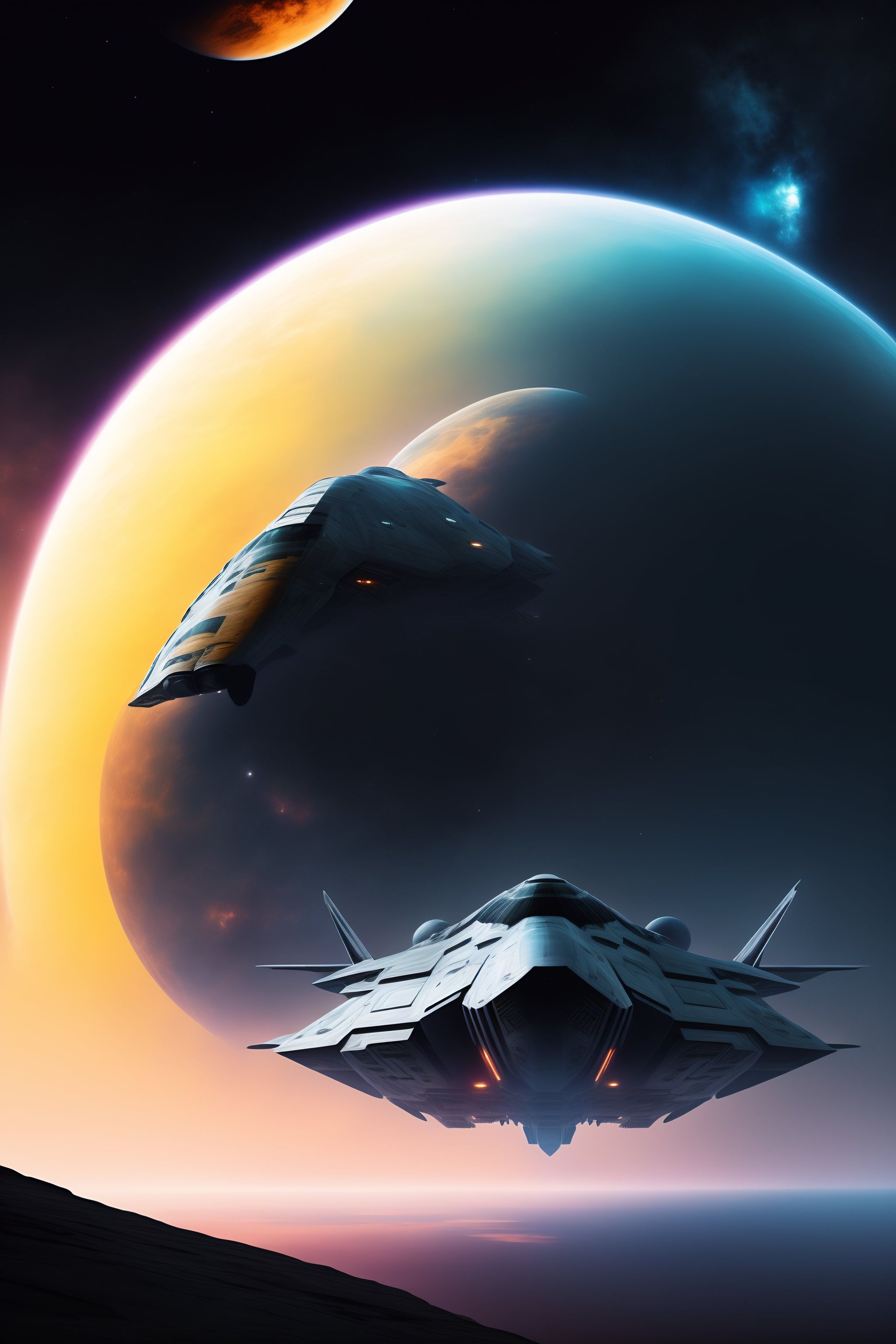 Lexica - A massive space ship, looks like a f-22 raptor, outer space ...