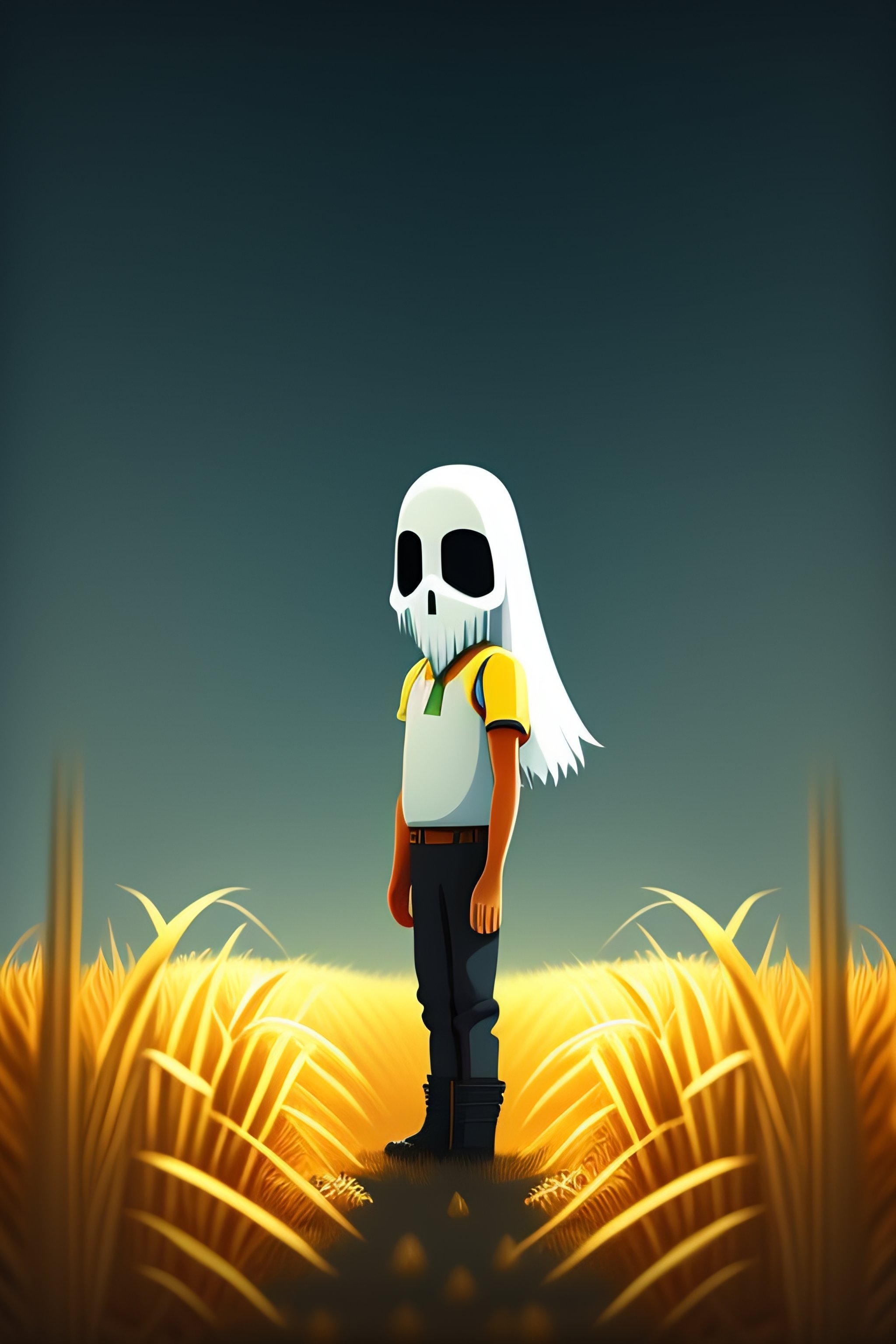 Lexica - Stylized 2d illustration of ghost standing on a corn field