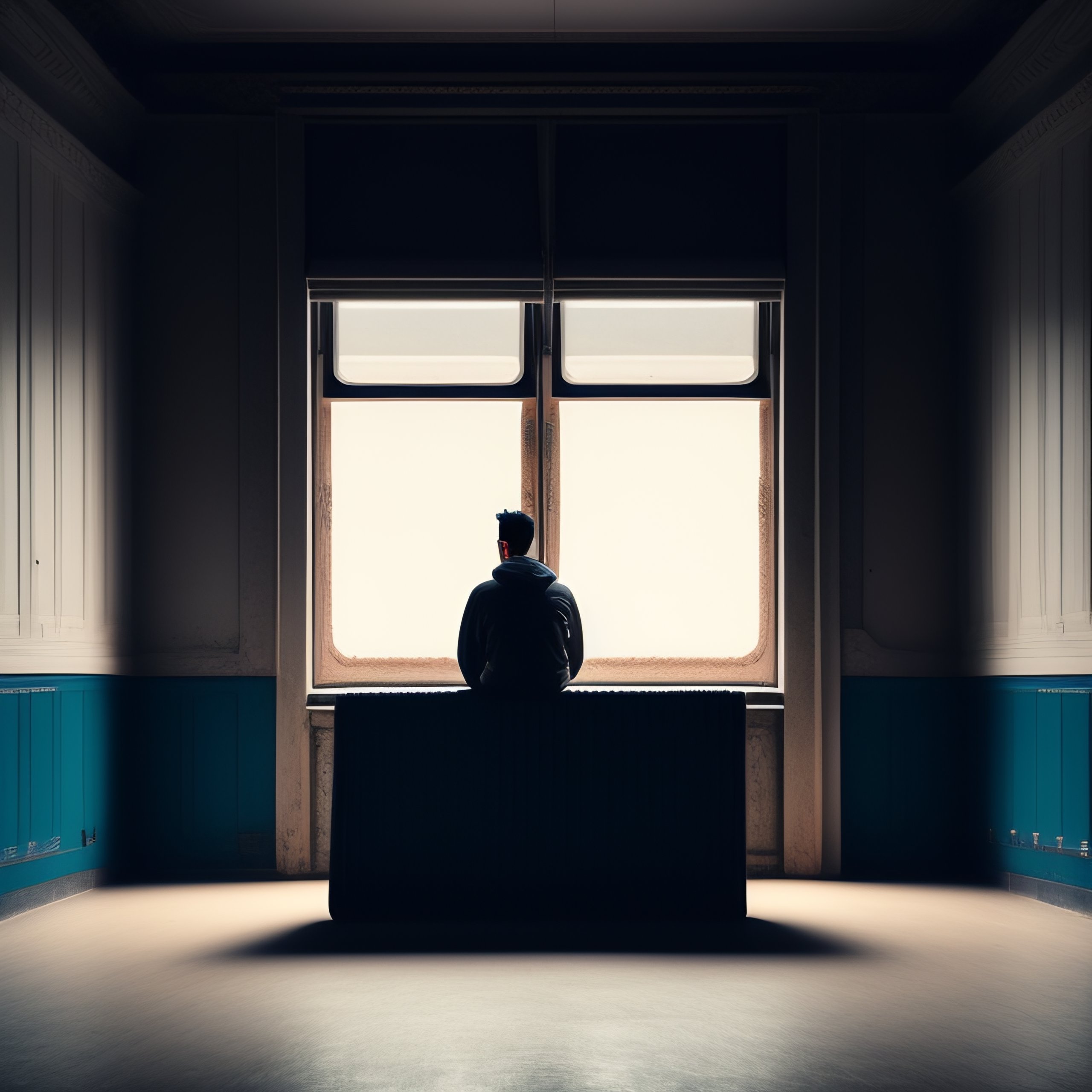 Lexica - A man sitting an empty black room