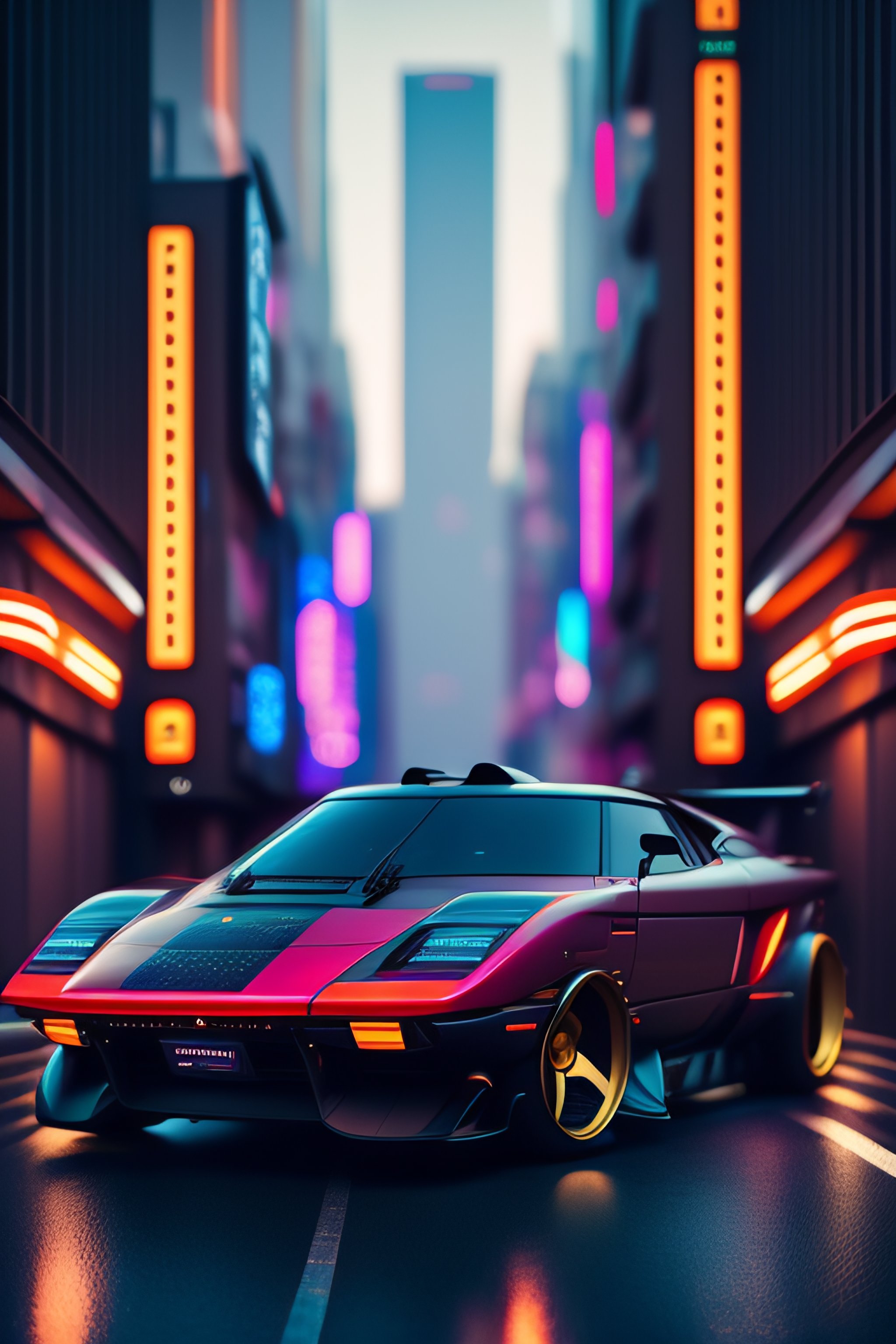 Lexica - Cyberpunk car parked on busy street in tokyo, hyper realistic, 8k