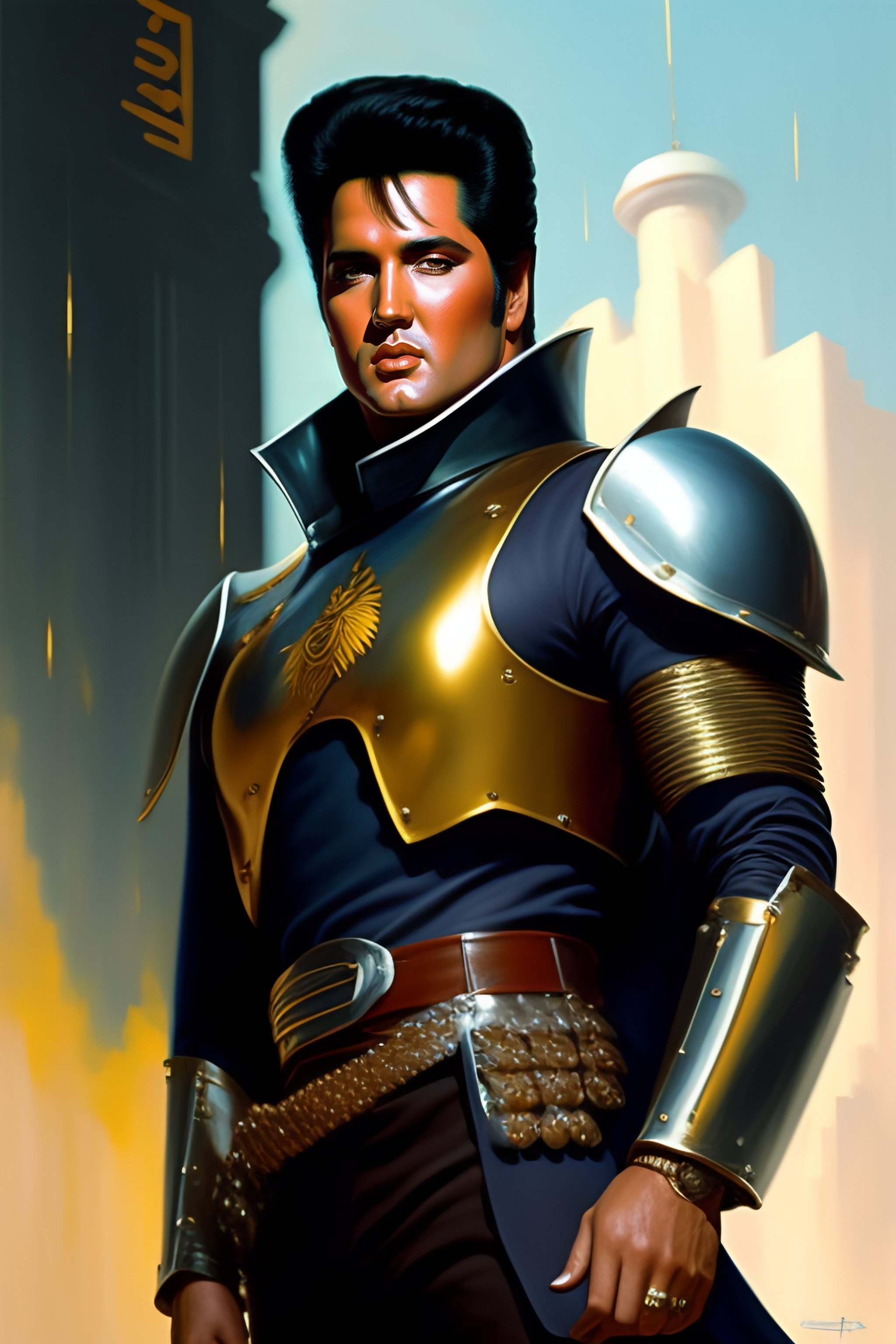 Lexica - Elvis presley in greg manchess portrait painting of armored ...