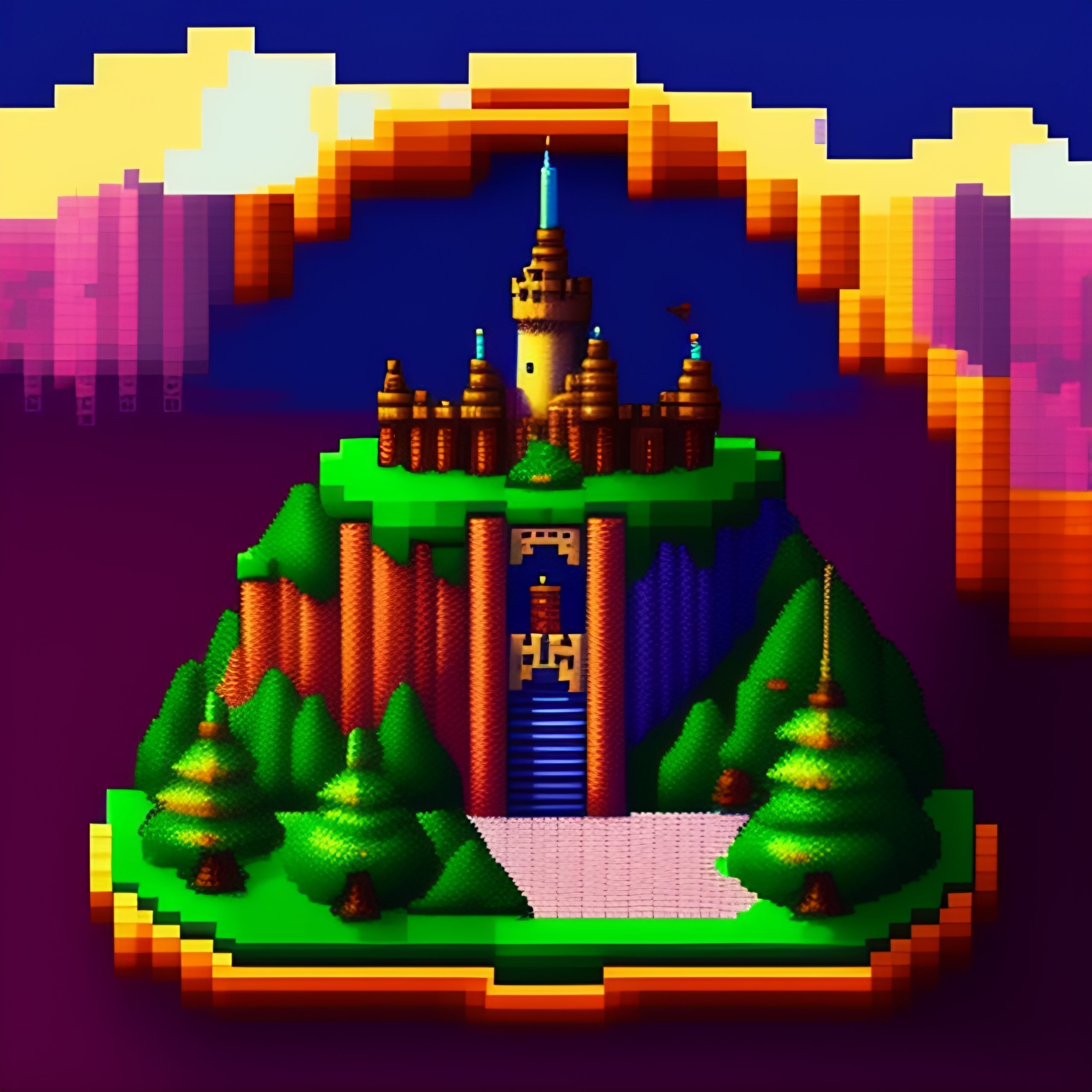 Lexica - A forbidden castle high up in the mountains, pixel art