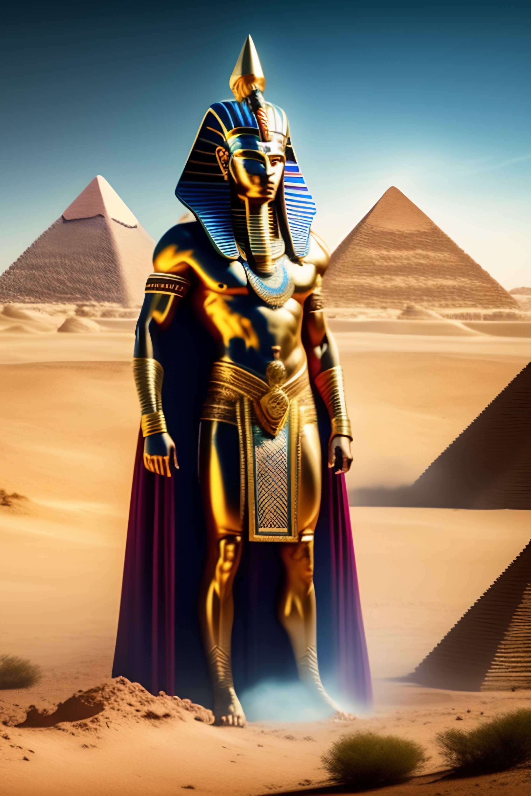 Lexica - A wide shot of Elon musk dressed as an Egyptian pharaoh with ...