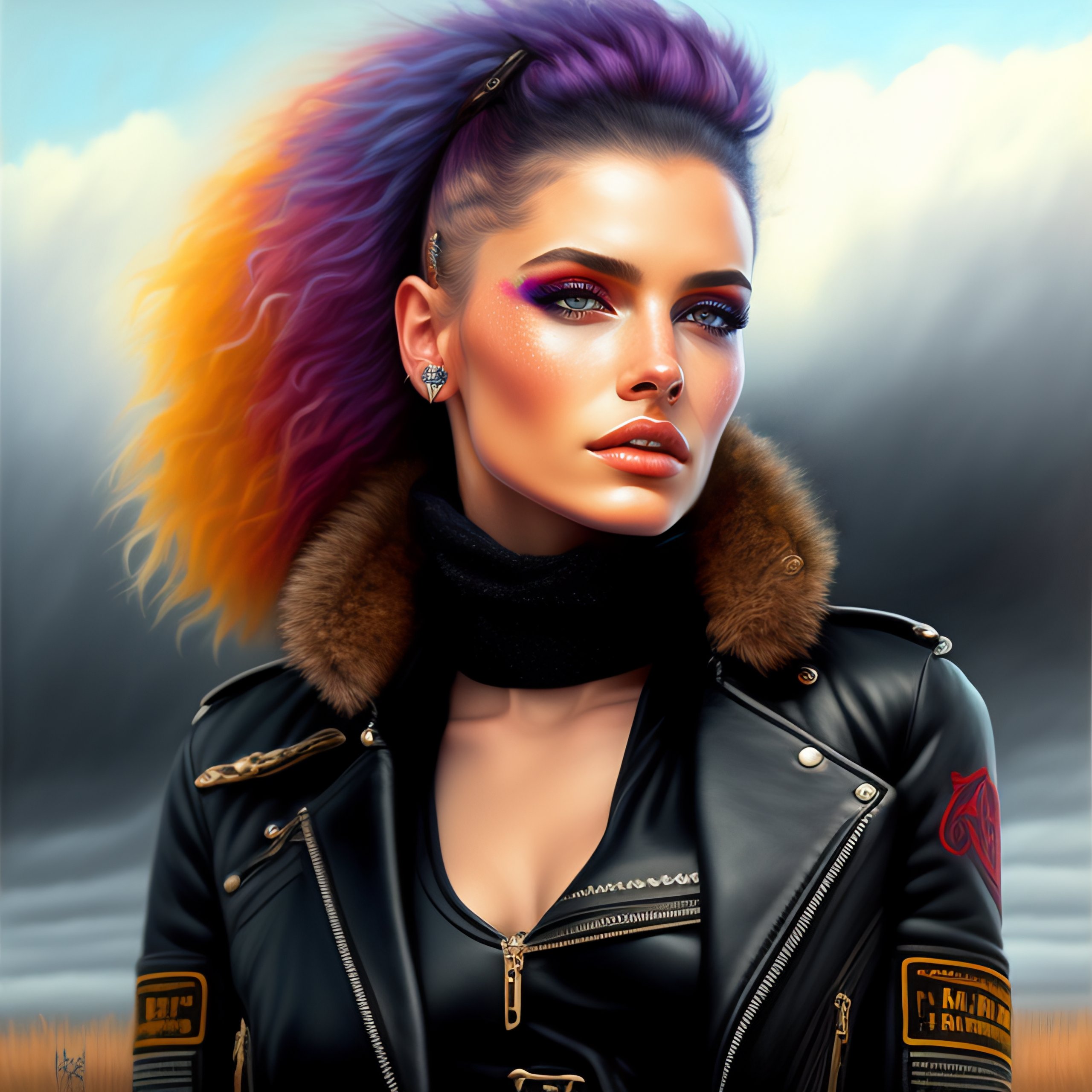Lexica - Cute punk scull girl, mad max jacket, renaissance, cables on ...