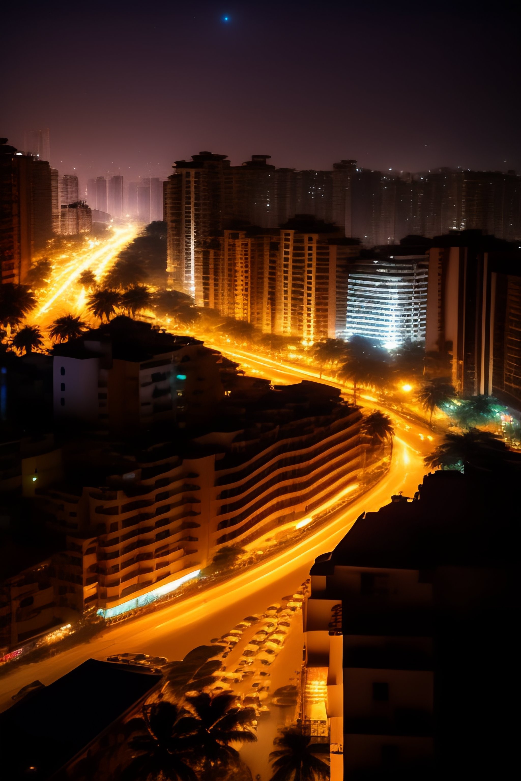 Lexica - Beautiful overhead sight of a Lower Parel during a real night ...