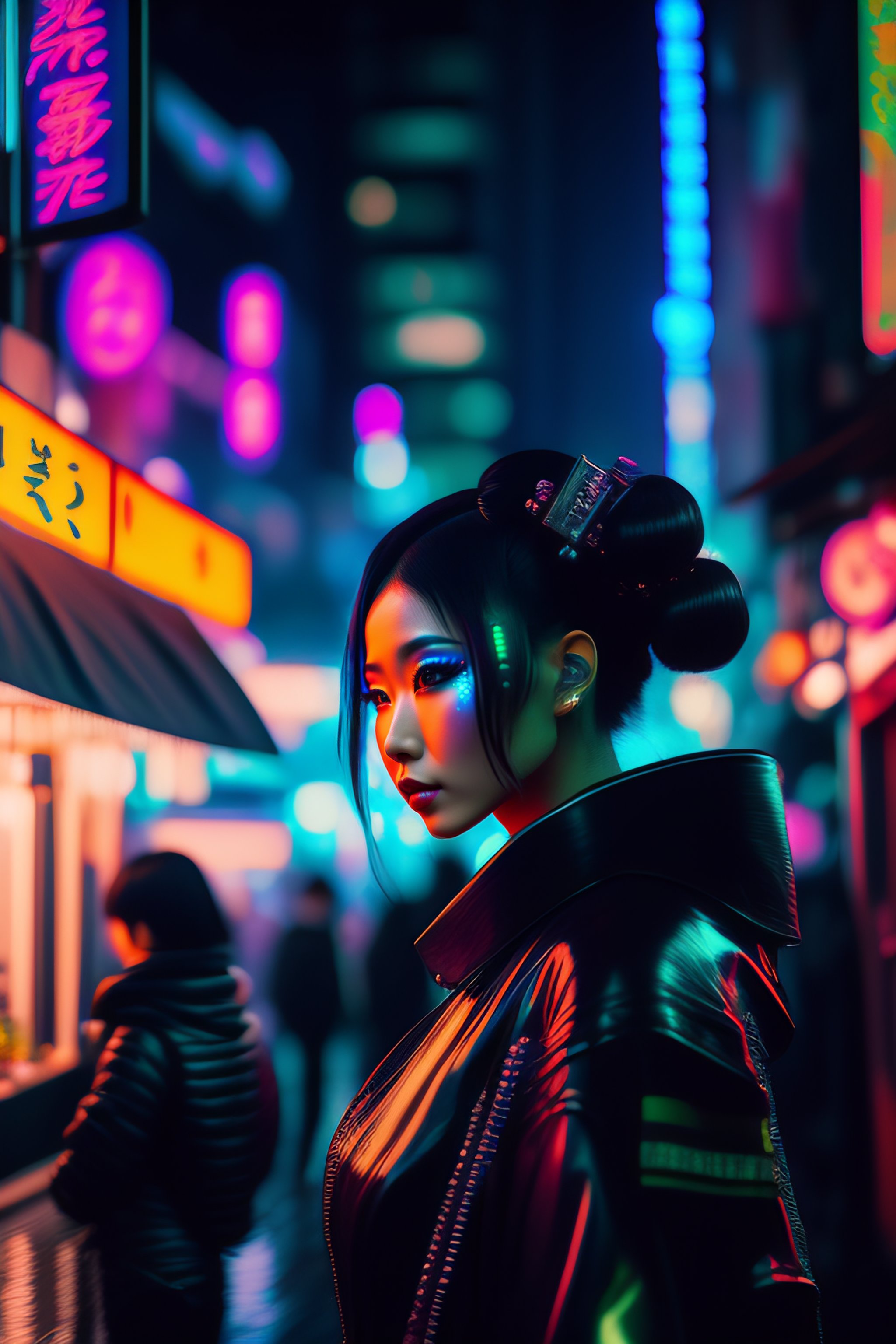 Lexica - Cyber goth geisha in a tokyo street, pretty face, beautiful ...