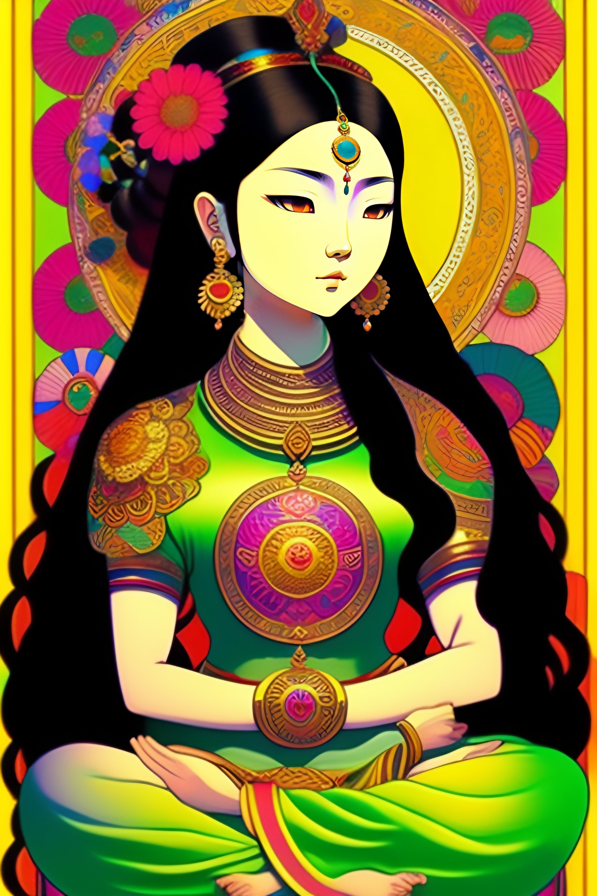 Lexica - Magazine cover poster, full portrait of green tara goddess in ...