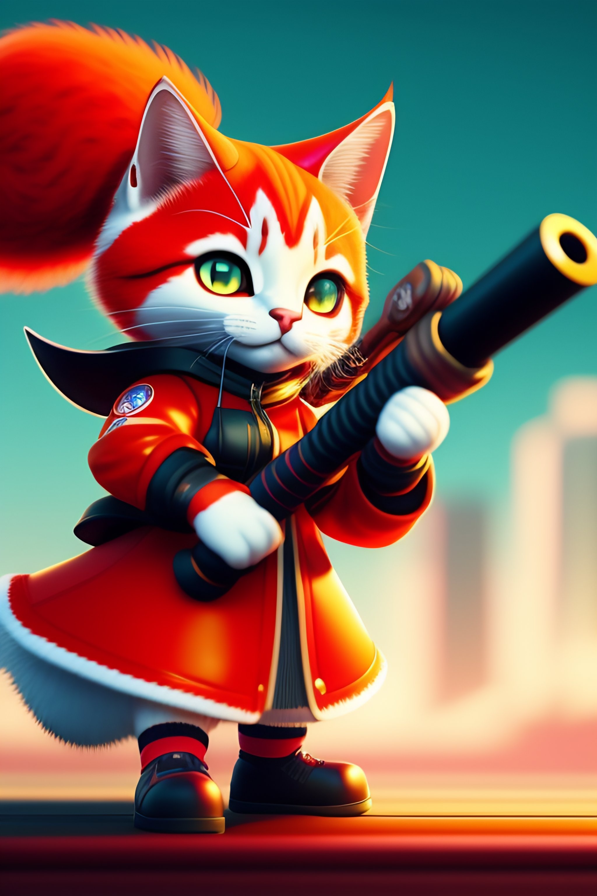 Lexica - Girl in red cat costume holding sledgehammer, Art by Kōhei ...