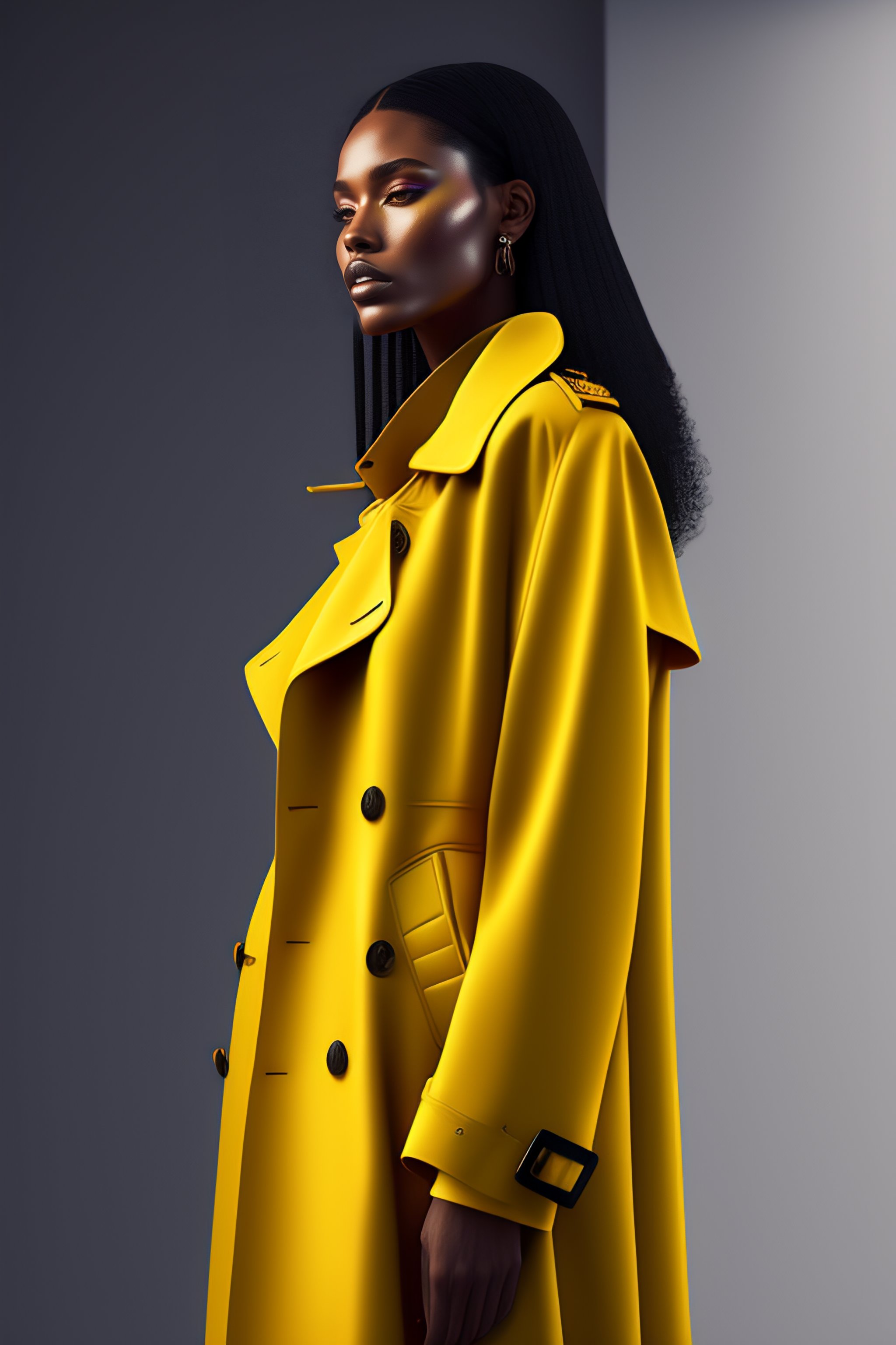 Lexica - Trench coat oversized, metallic yellow lemon shades, fashion ...