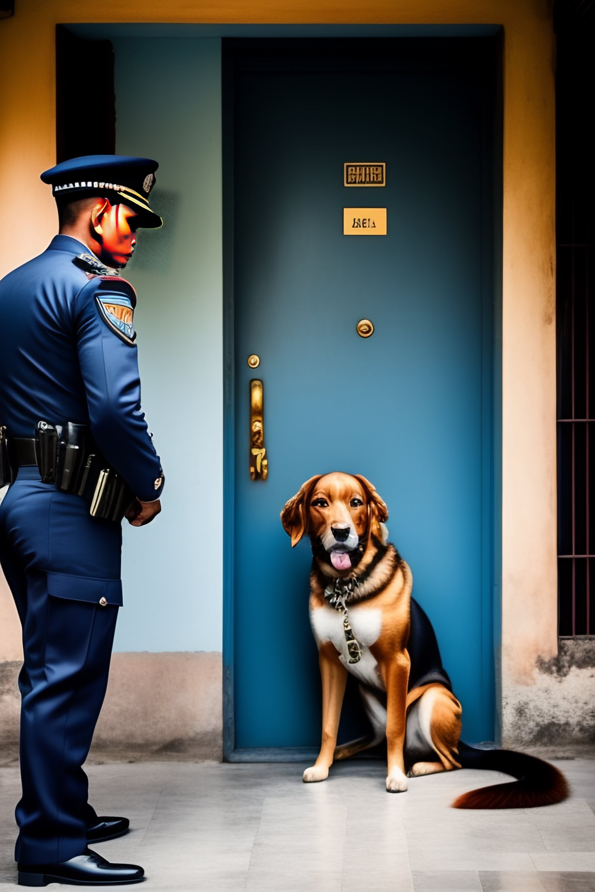 Lexica - Indonesian security guards with K9 standing guarding a door ...