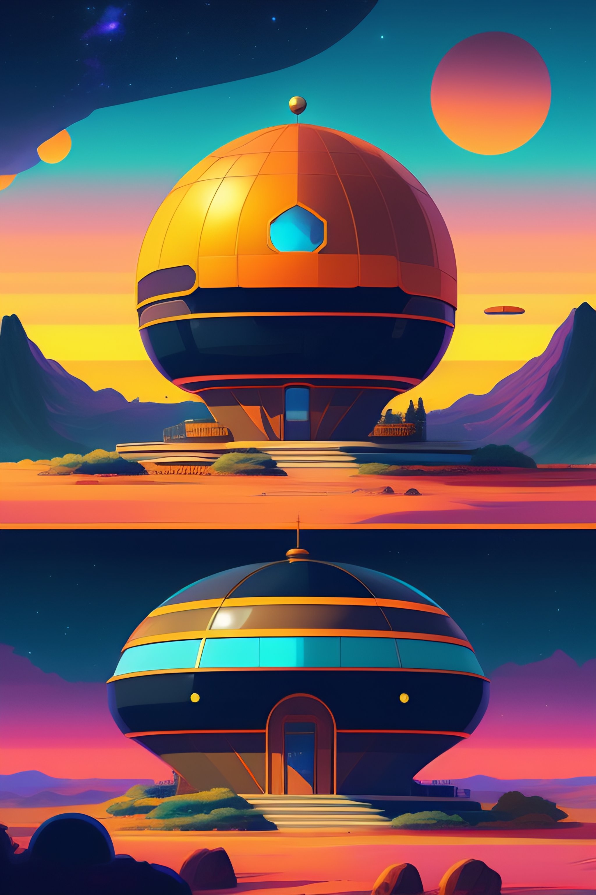 Lexica - Futuristic observatory, with a large, dome-shaped window that ...