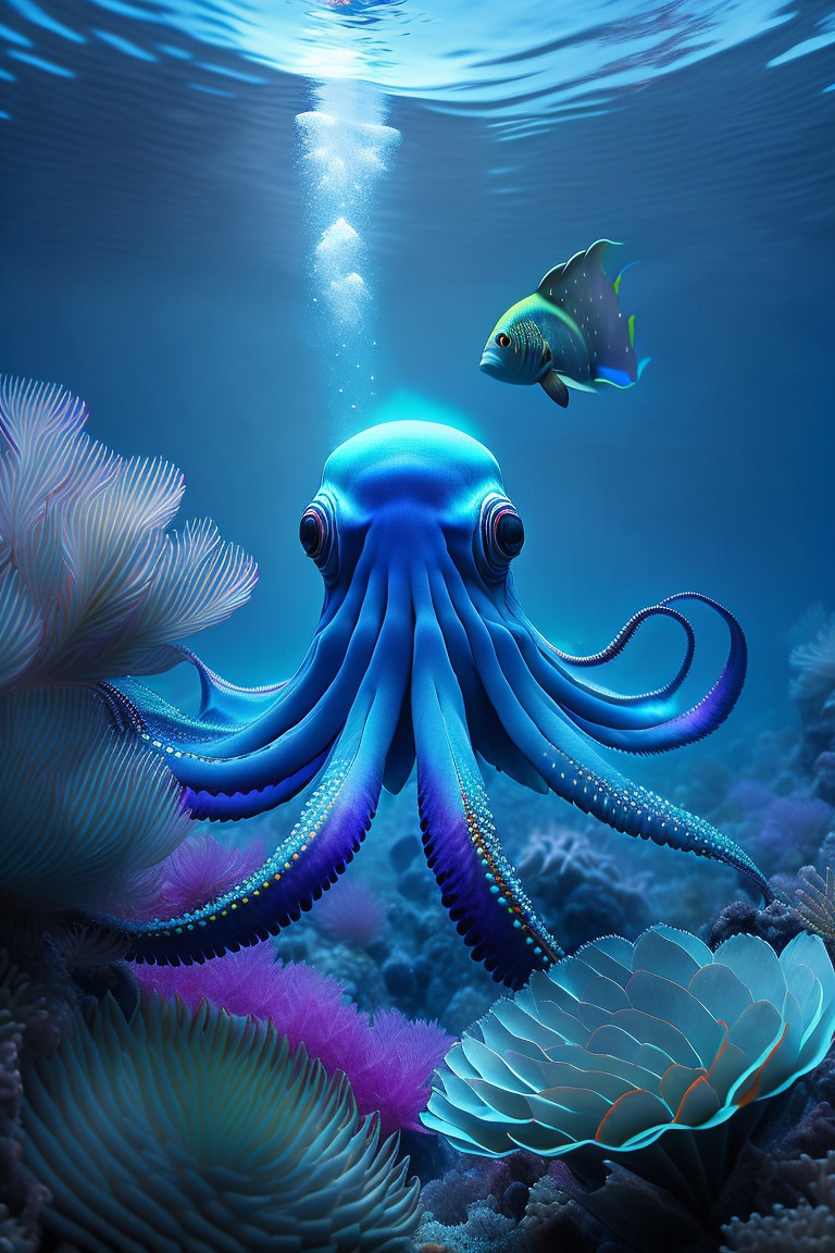 Lexica - Octopus, ocean, darkness, bright color blue, underwater, sea ...