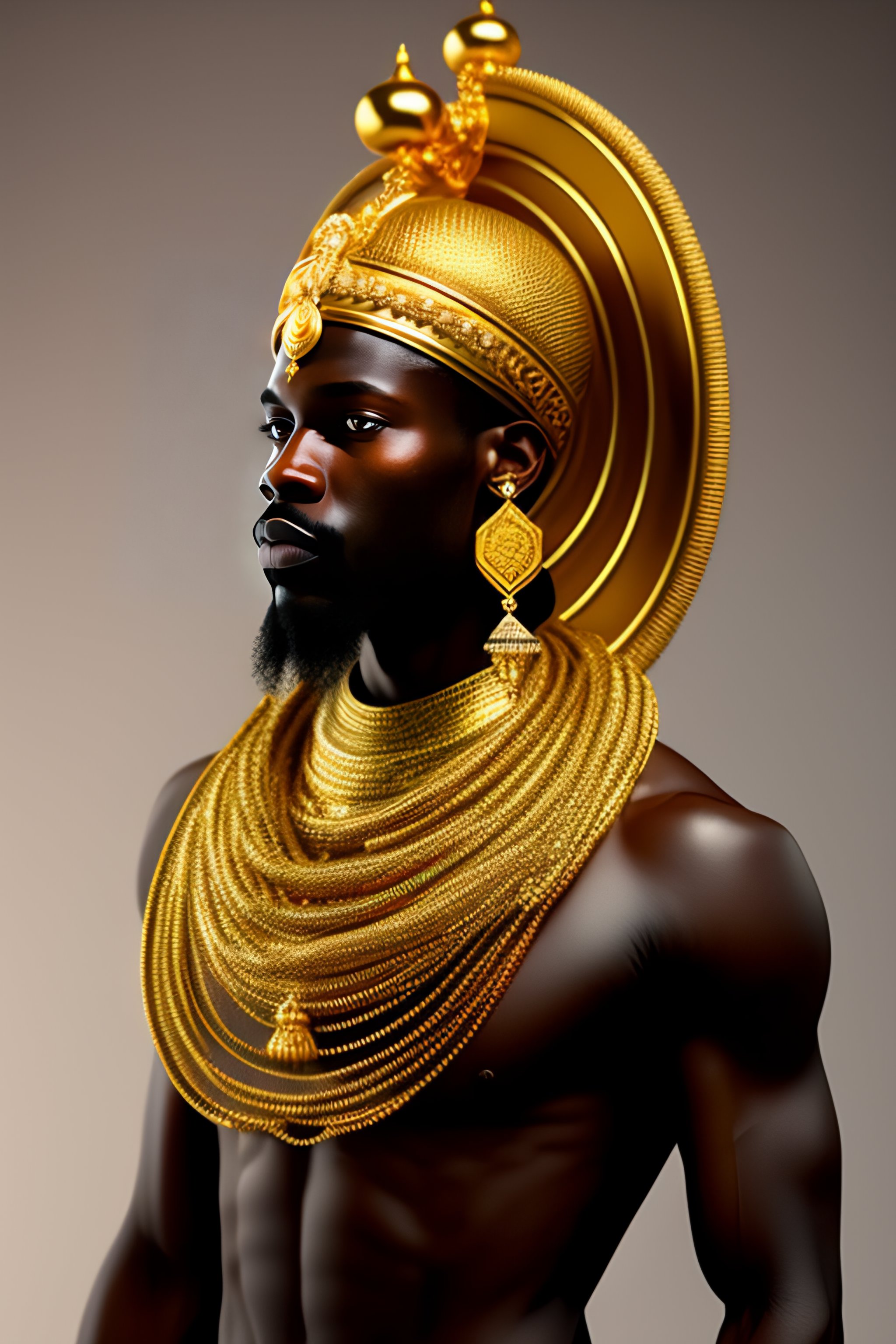 Lexica - African King, wearing gold ornaments, orthographic front view ...