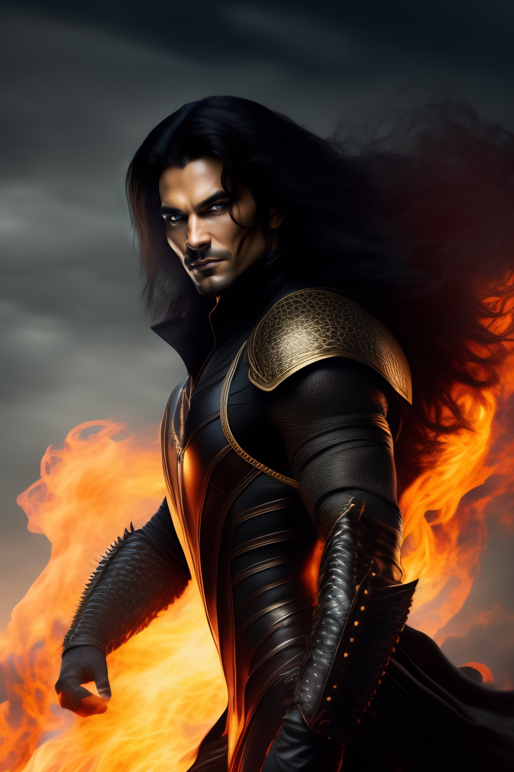 Lexica - Demonic person half scorpion, leather clothes, black long hair ...