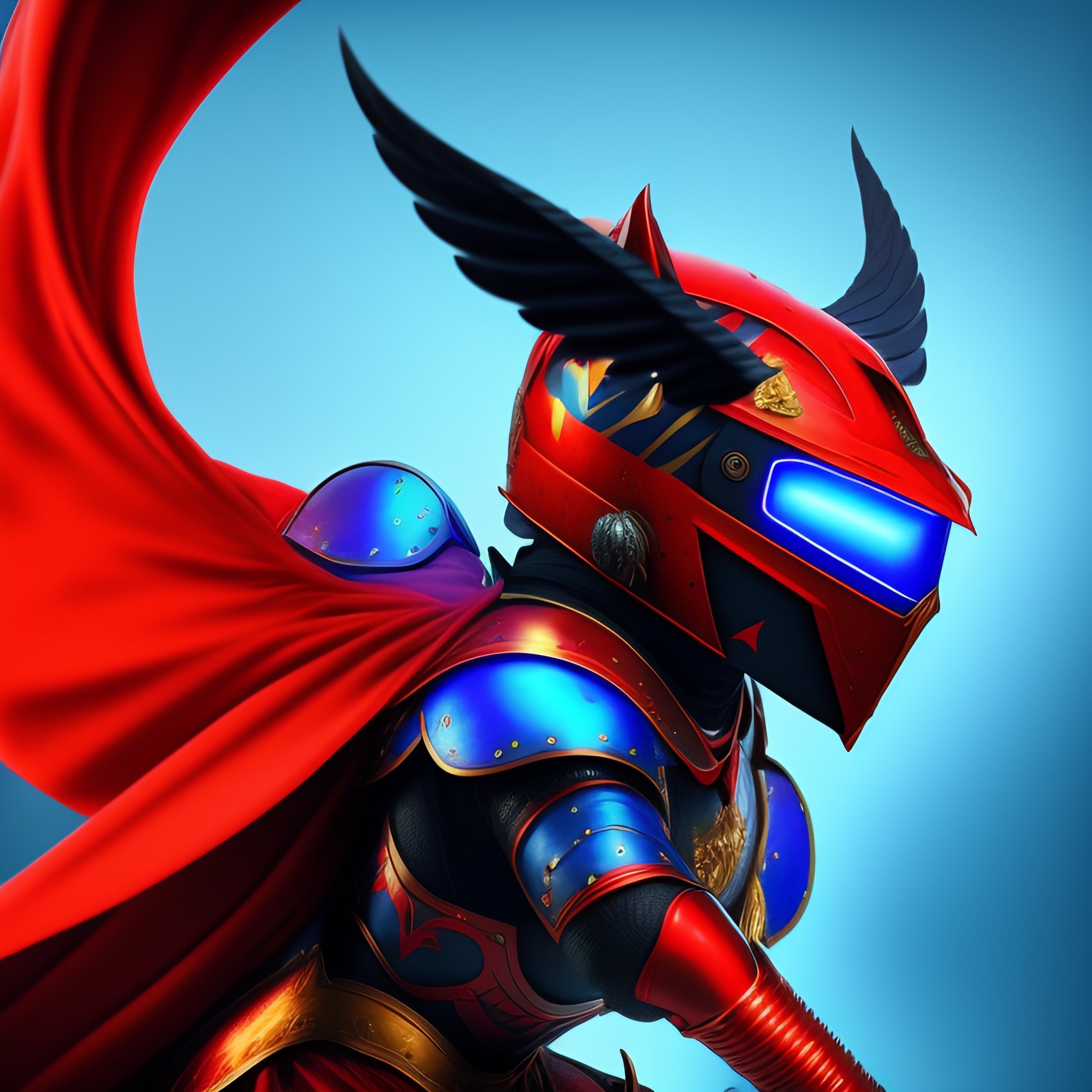 Lexica - Devil ninja warrior with wings, wearing armor and helmet, blue ...