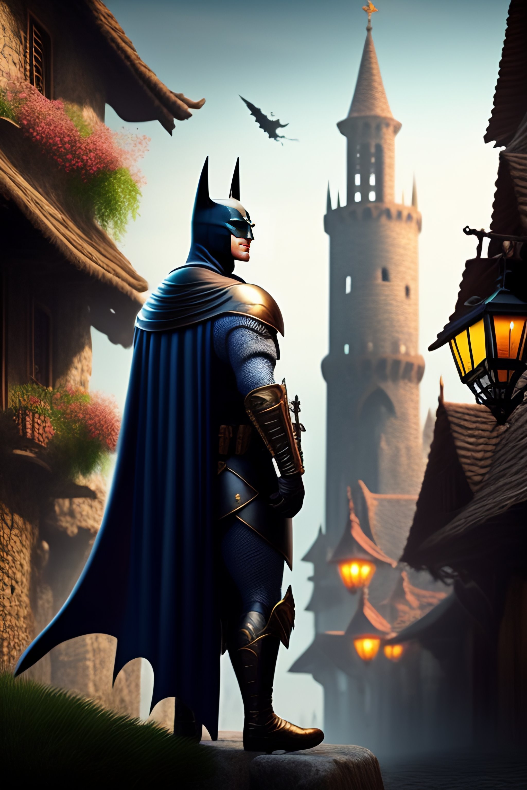 Lexica - Medieval batman, medieval city at the back