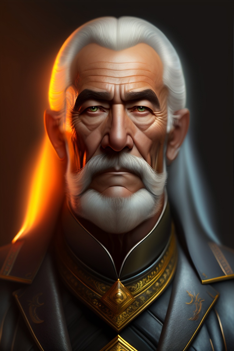 Lexica - An old warrior facing front face, with intellectual attire ...