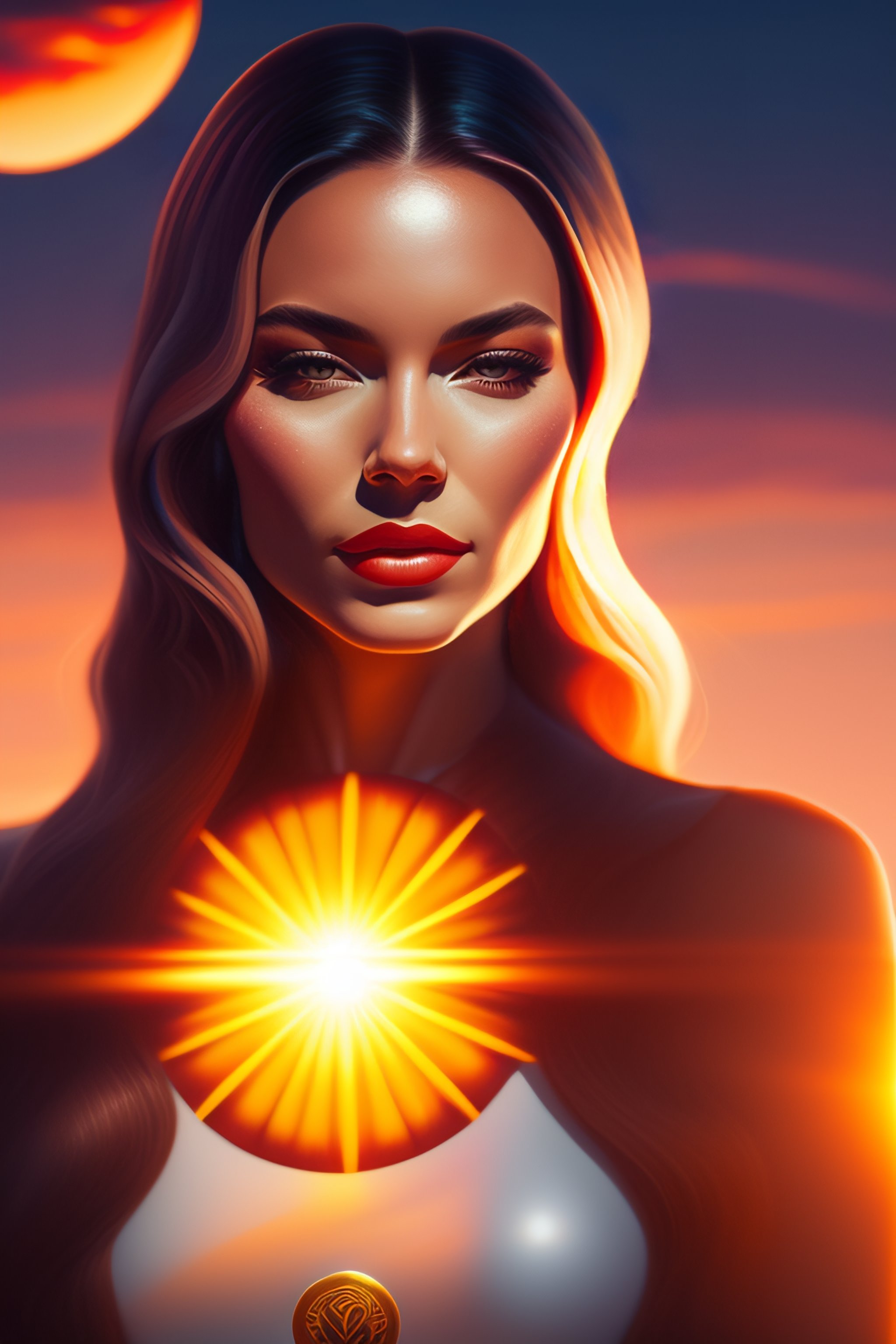 Lexica - A painting of a woman with a sun in the background, an ...