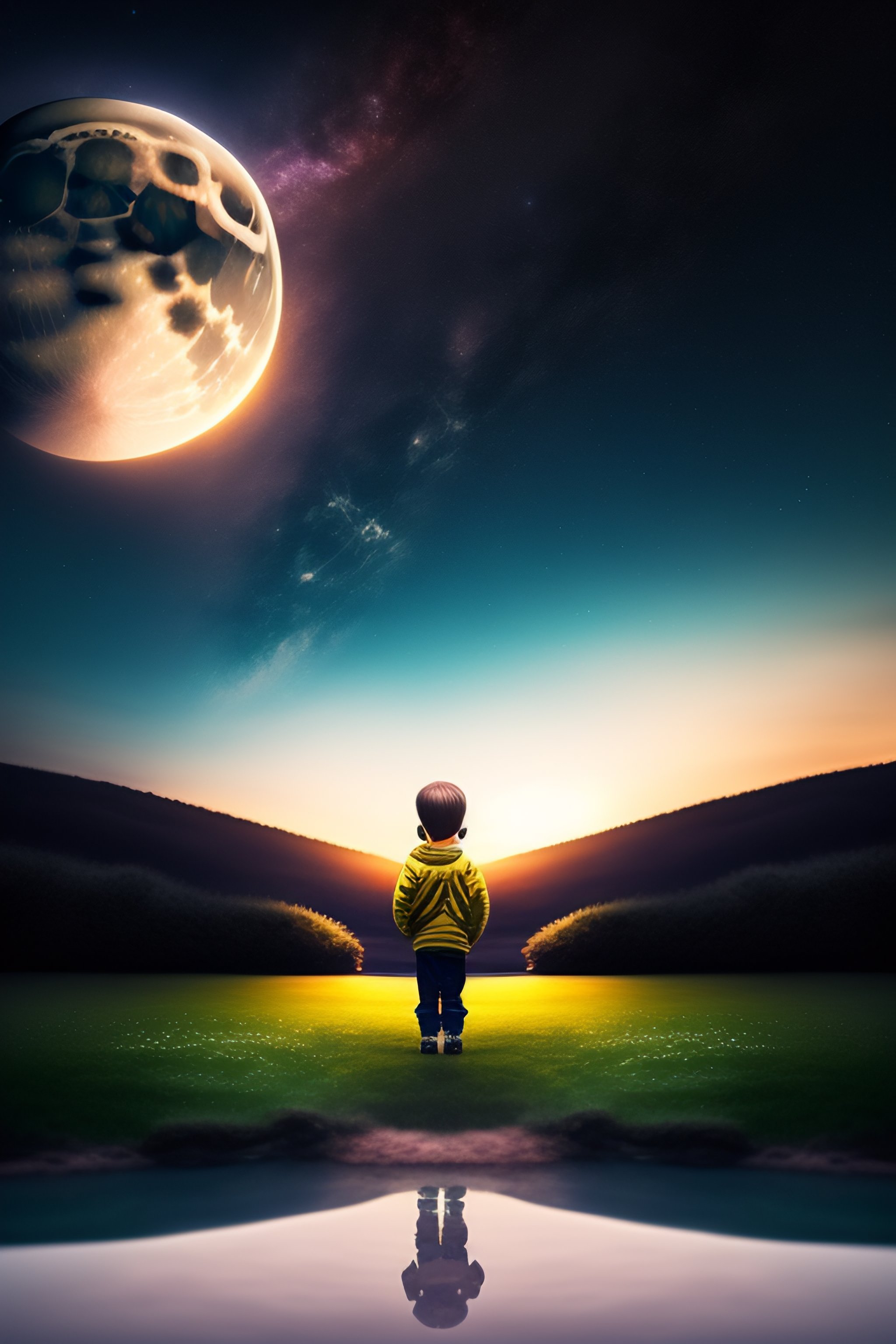 Lexica - Kid look to the moon and thinking