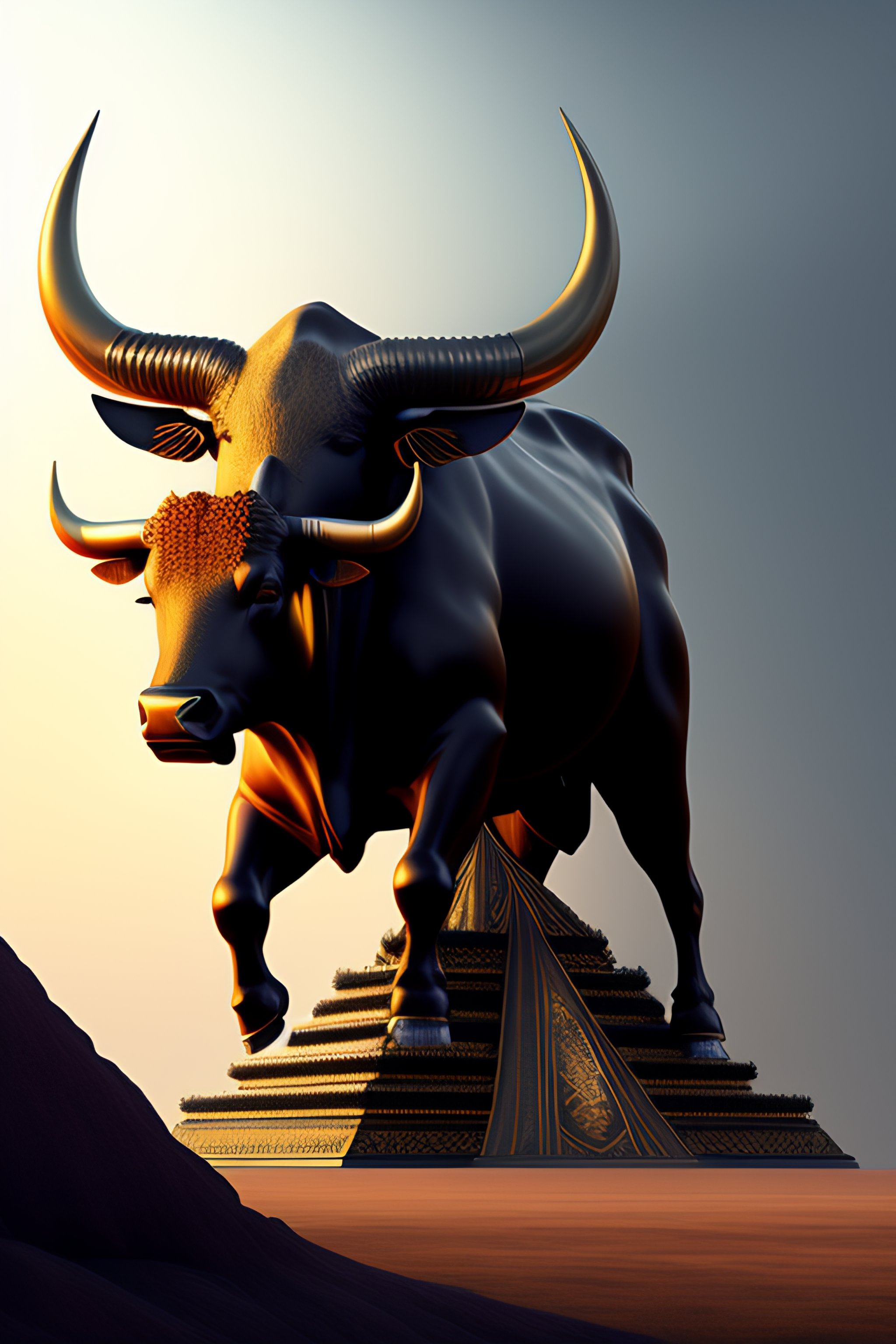 Lexica - Bull on top of a metallic pyramid, ethereal, extremely high ...