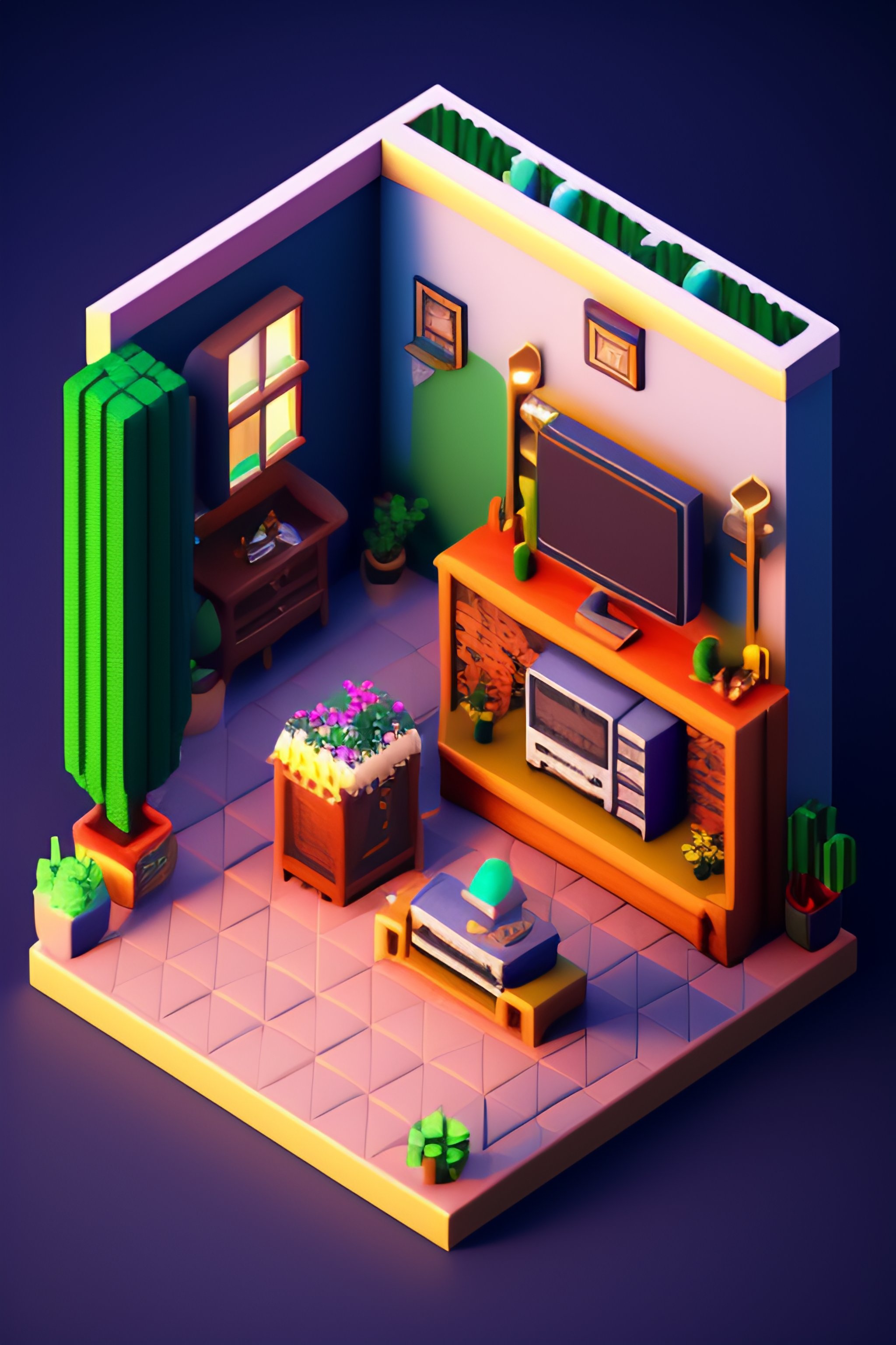 Lexica - Detailed isometric living room, pixel art, unreal engine voxel ...